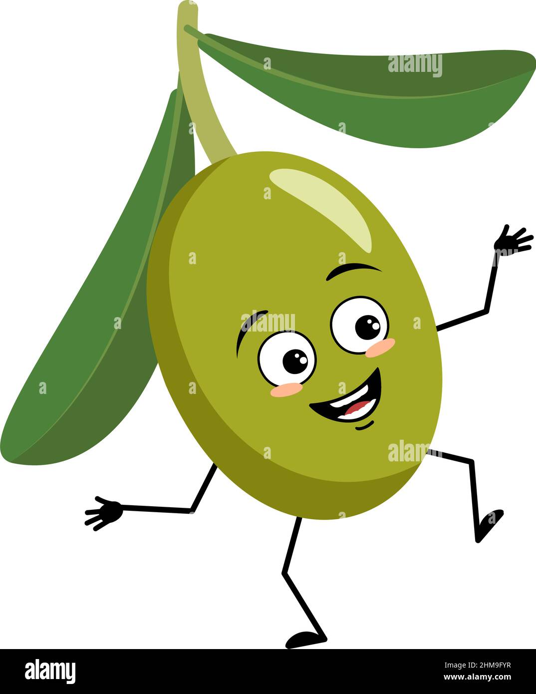Olive character with happy emotion, joyful face, smile eyes, dancing ...