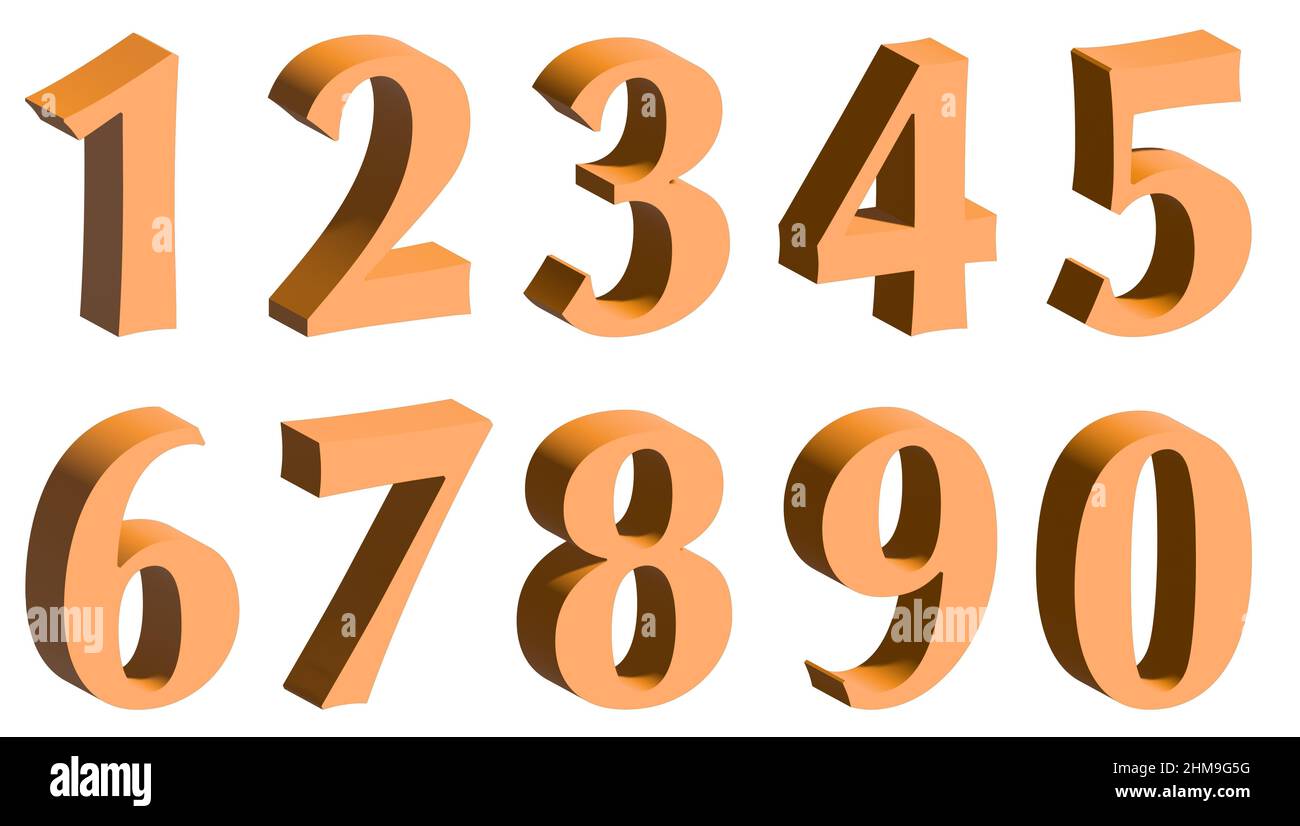 Three-dimensional font from numbers. Set of symbols. 3d illustration ...