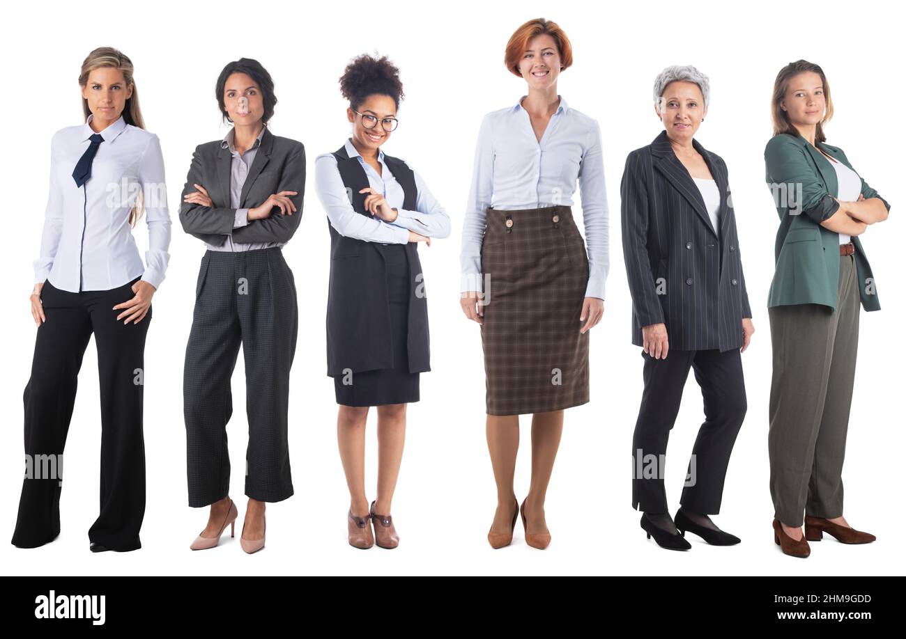 Group of business women in formal wear isolated on white background ...
