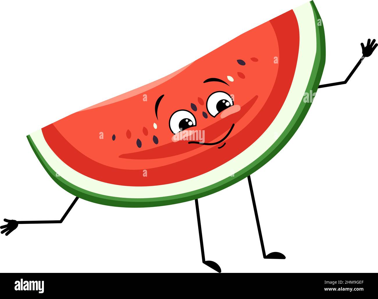 Watermelon character with happy emotion, joyful face, smile eyes, arms ...