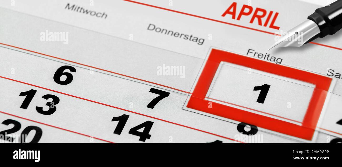 German calendar 2022 April 1 Friday and weekdays Stock Photo - Alamy