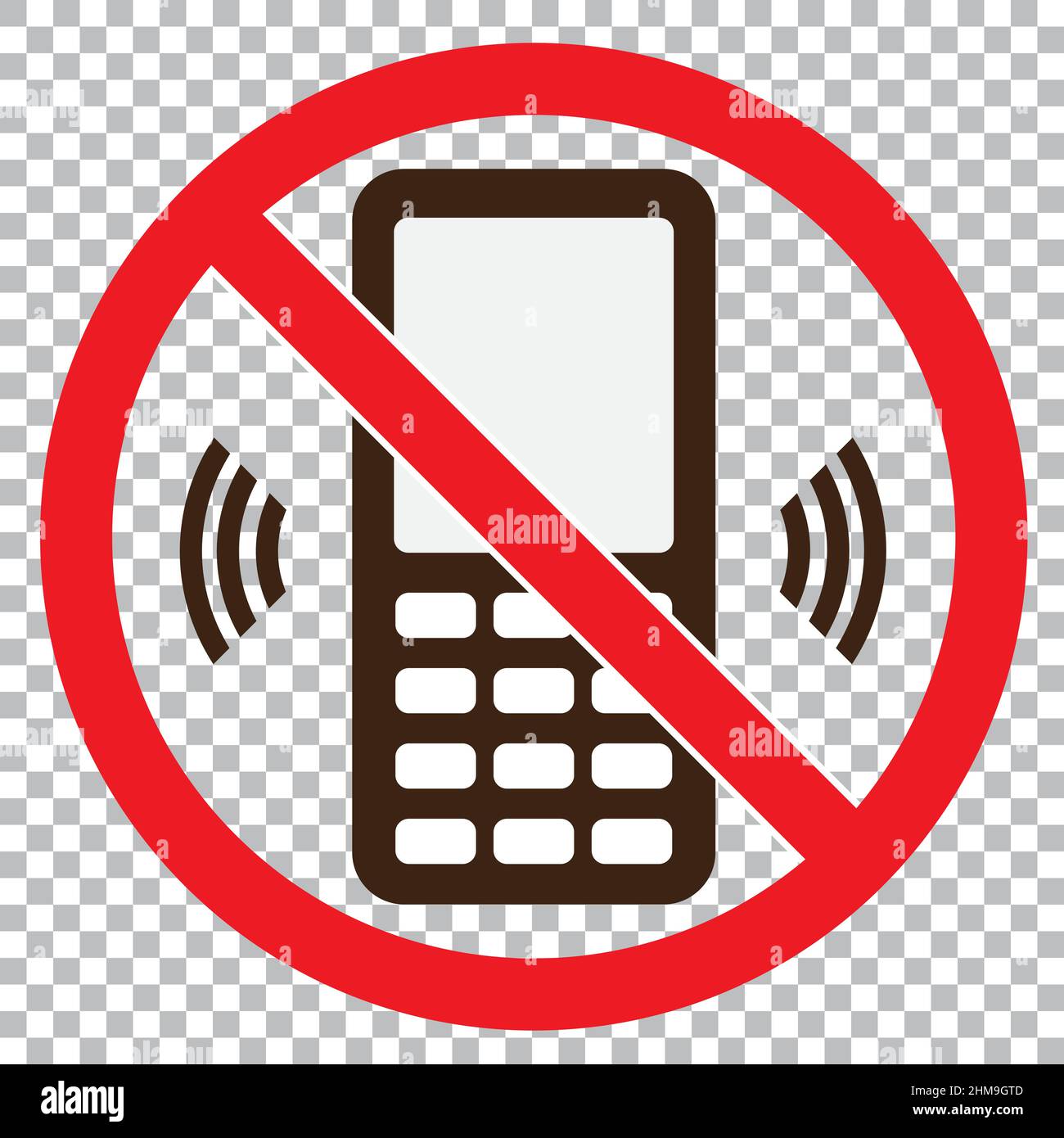 Cell telephone warning stop sign icon on transparent background. Push ...