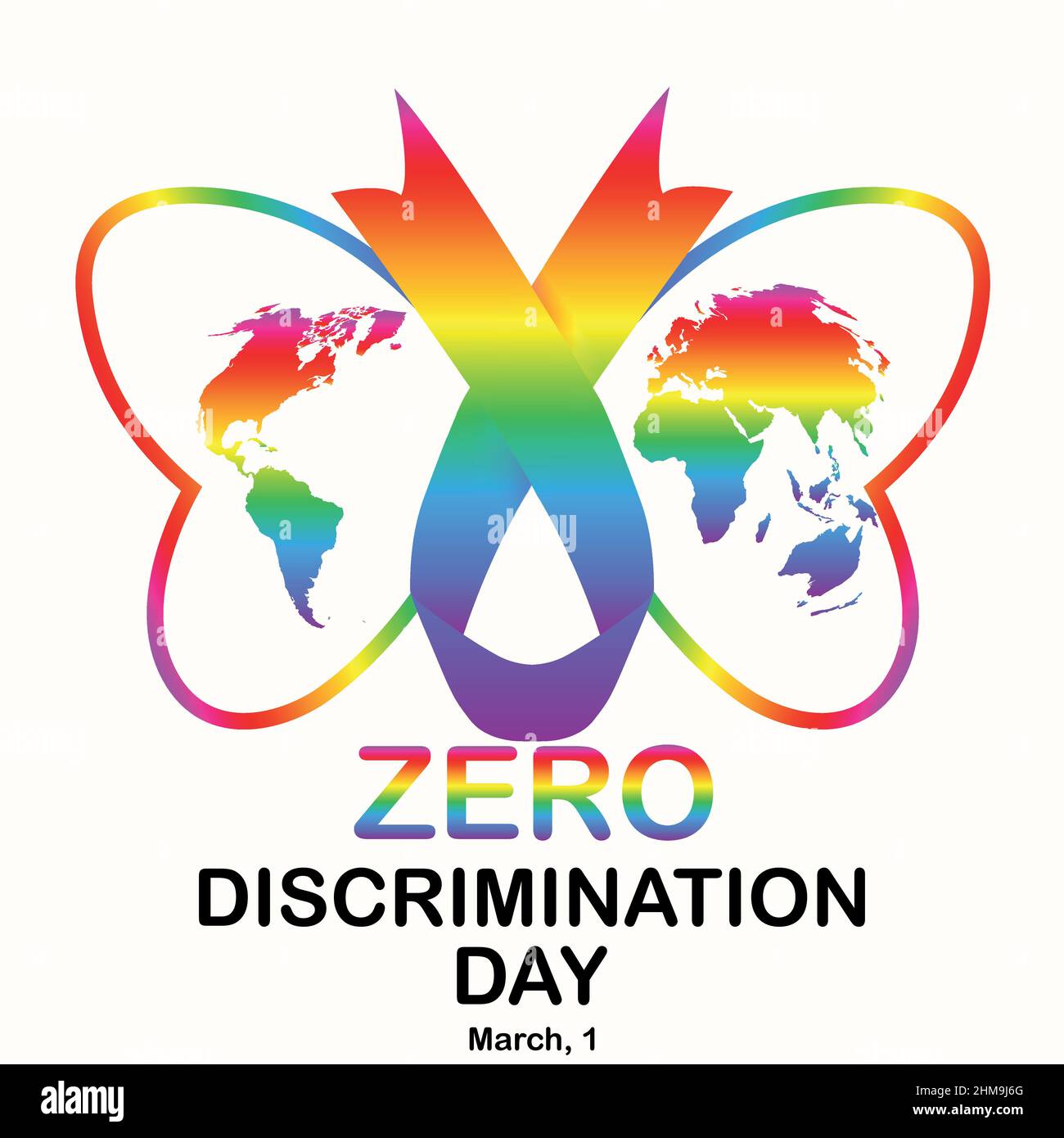 Colorful butterfly drawing with ribbon. World Zero discrimination day ...