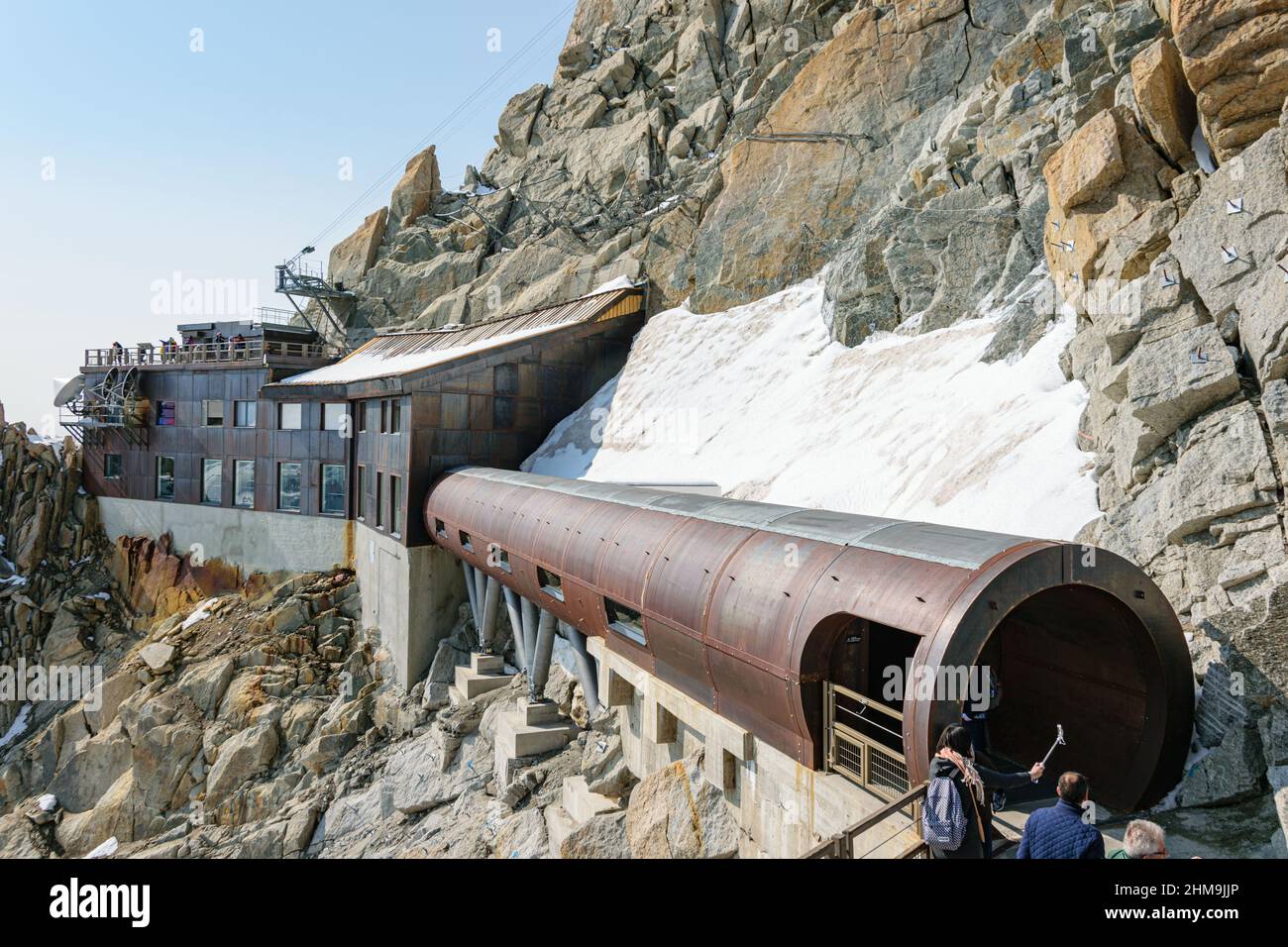 Tunnels for tourists to move between viewing platforms on the Aiguille ...
