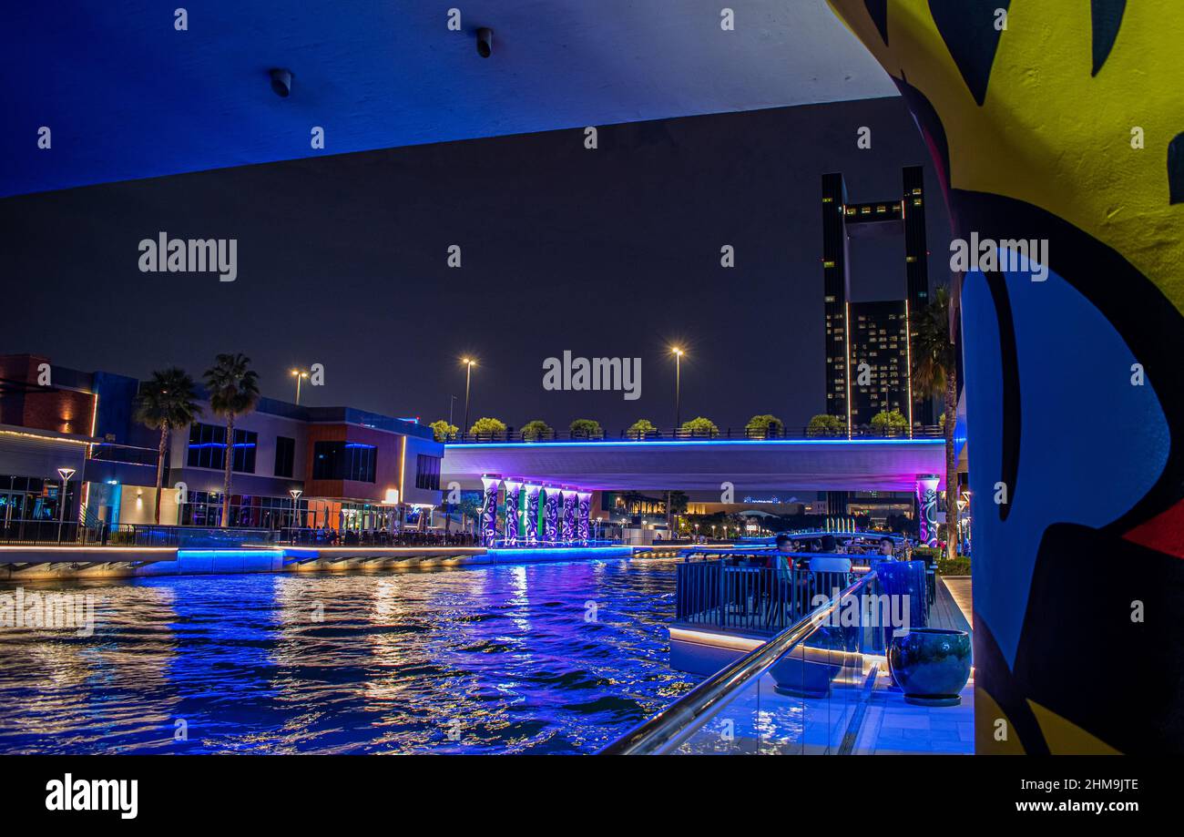 View from underneath one of the bridges going over The Wharf, Bahrain ...