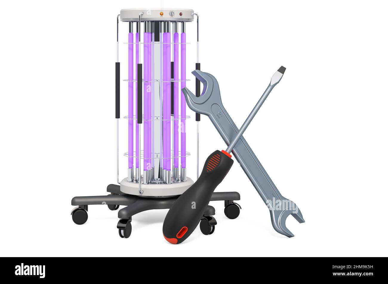 Service and repair of Ultraviolet UV Disinfection Lamp, 3D rendering ...