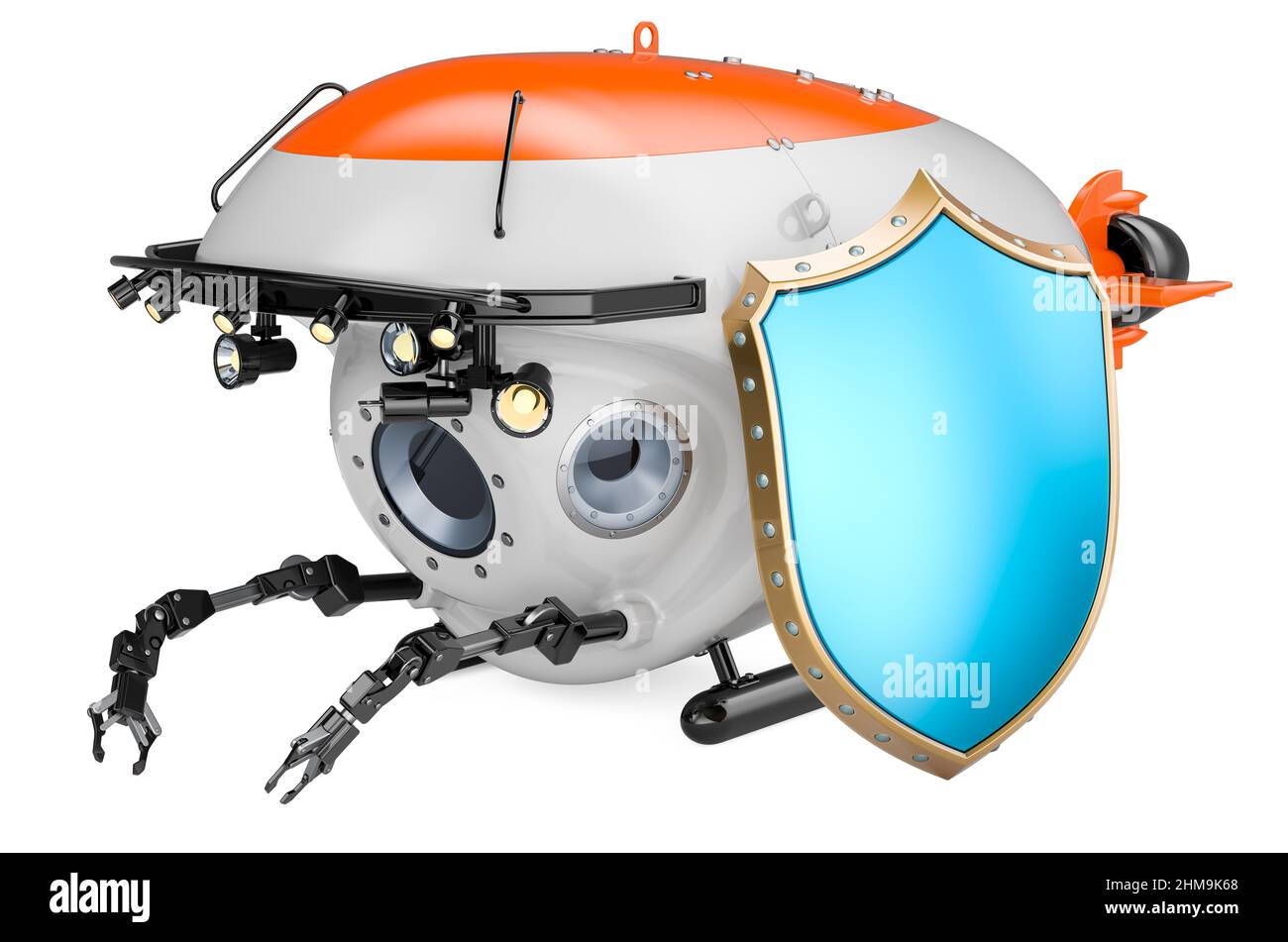 Bathyscaphe with shield, 3D rendering isolated on white background ...