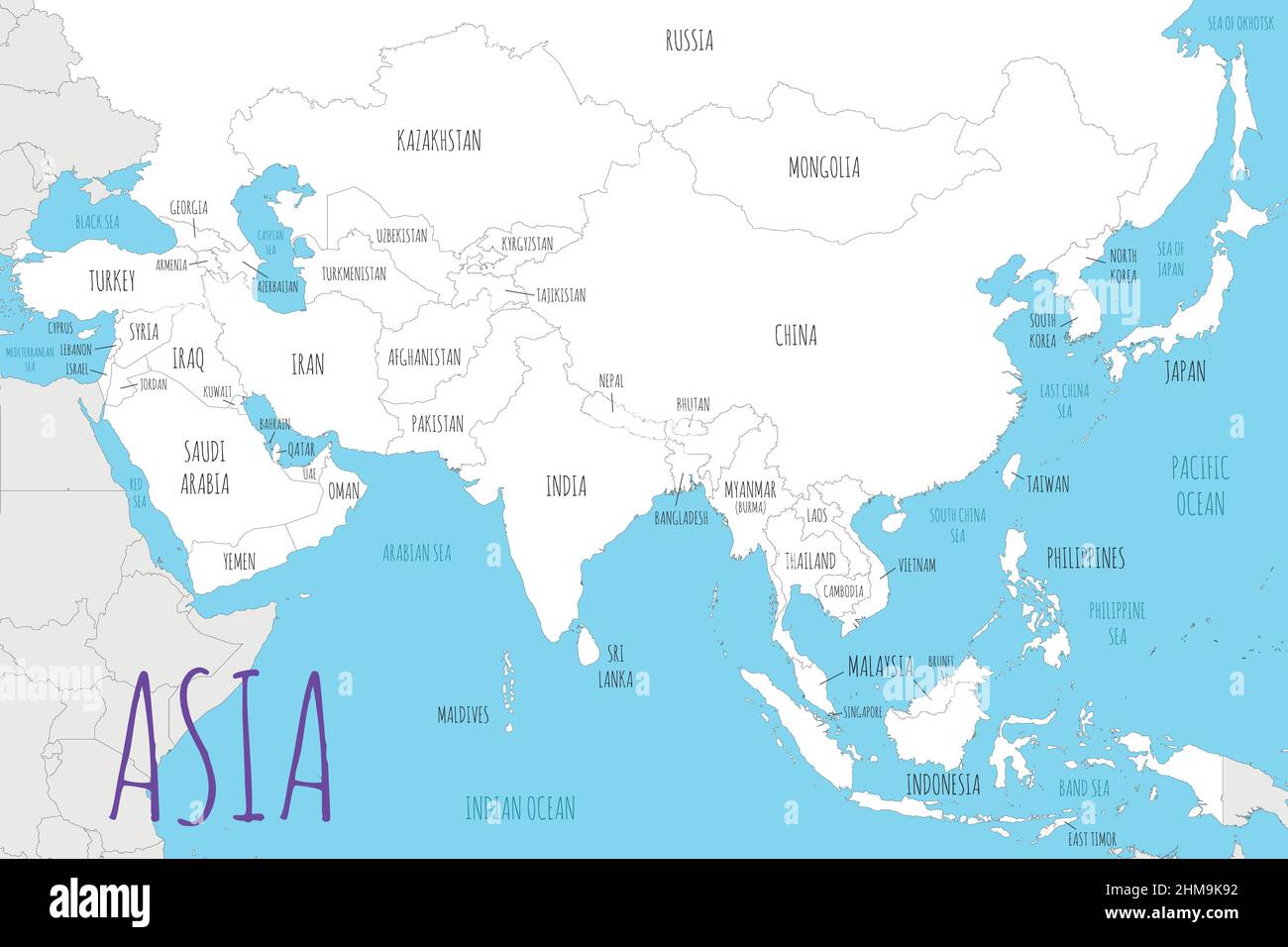 Political Asia Map vector illustration with countries in white color ...