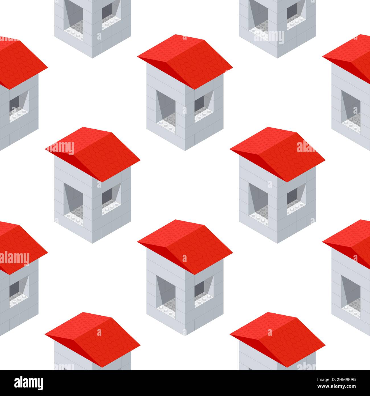 Isometric pattern of houses assembled from plastic blocks for printing ...