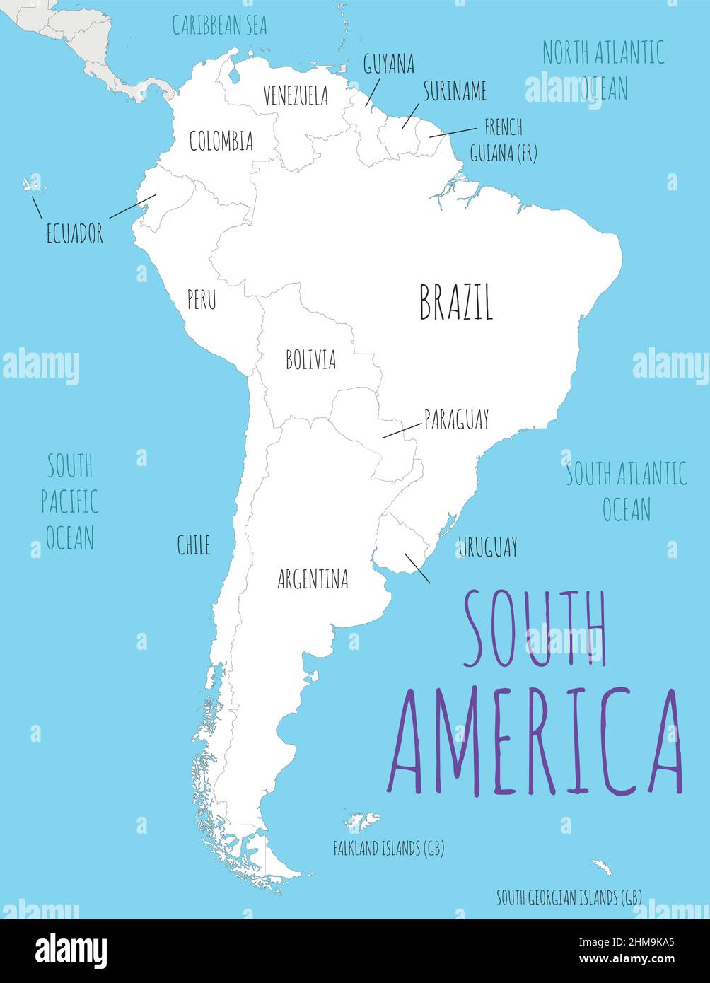 Political South America Map vector illustration with countries in white ...