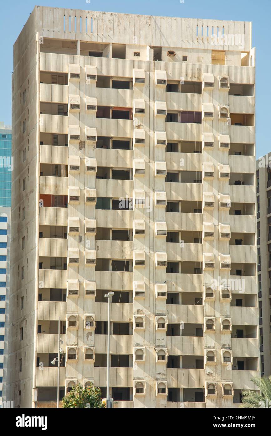 An abandoned multi-storey building in an Arabic architectural style in ...