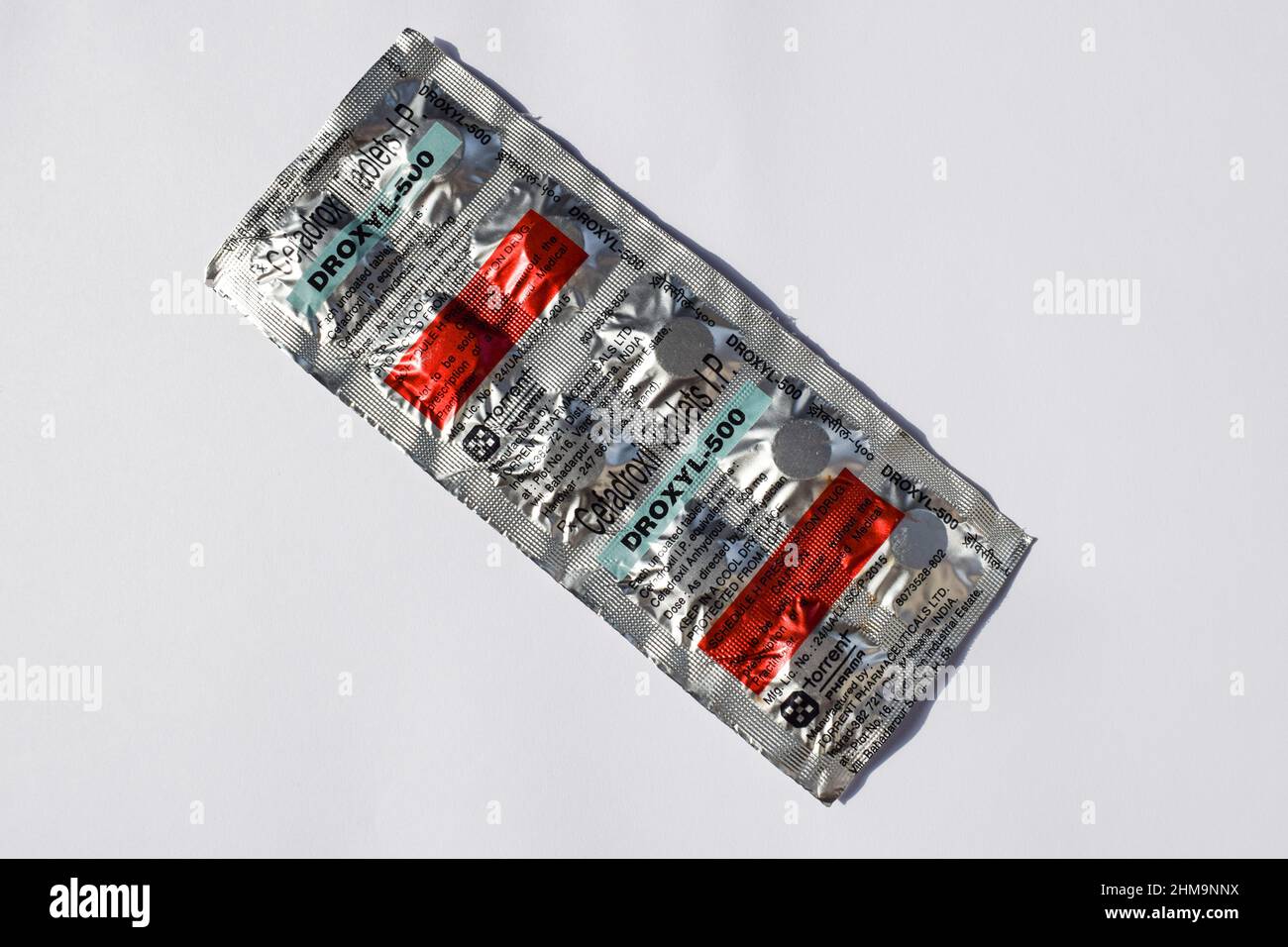 Droxyl 500 mg medicine on white background. Cefadroxil used as ...