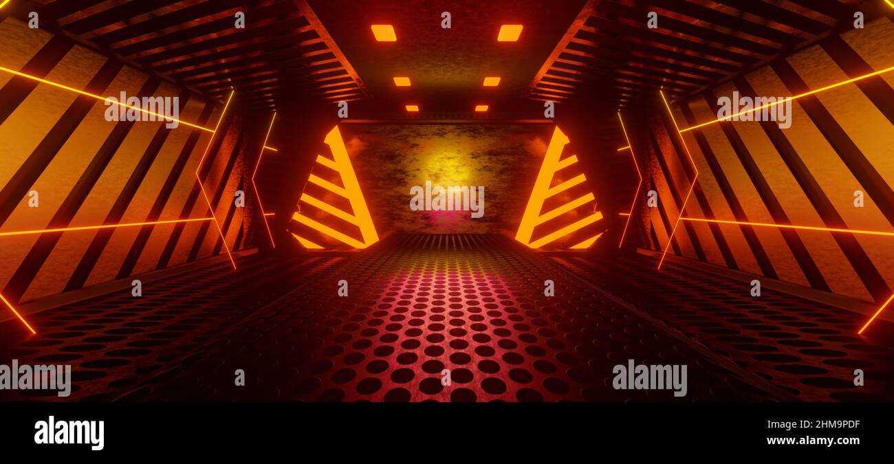 Futuristic Orange Hangar Spaceship Realistic Showroom Steel Metal Frame ...