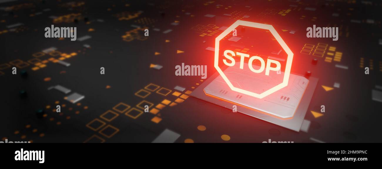 Stop Sign Glowing Red Neon 3D illustration Stock Photo - Alamy