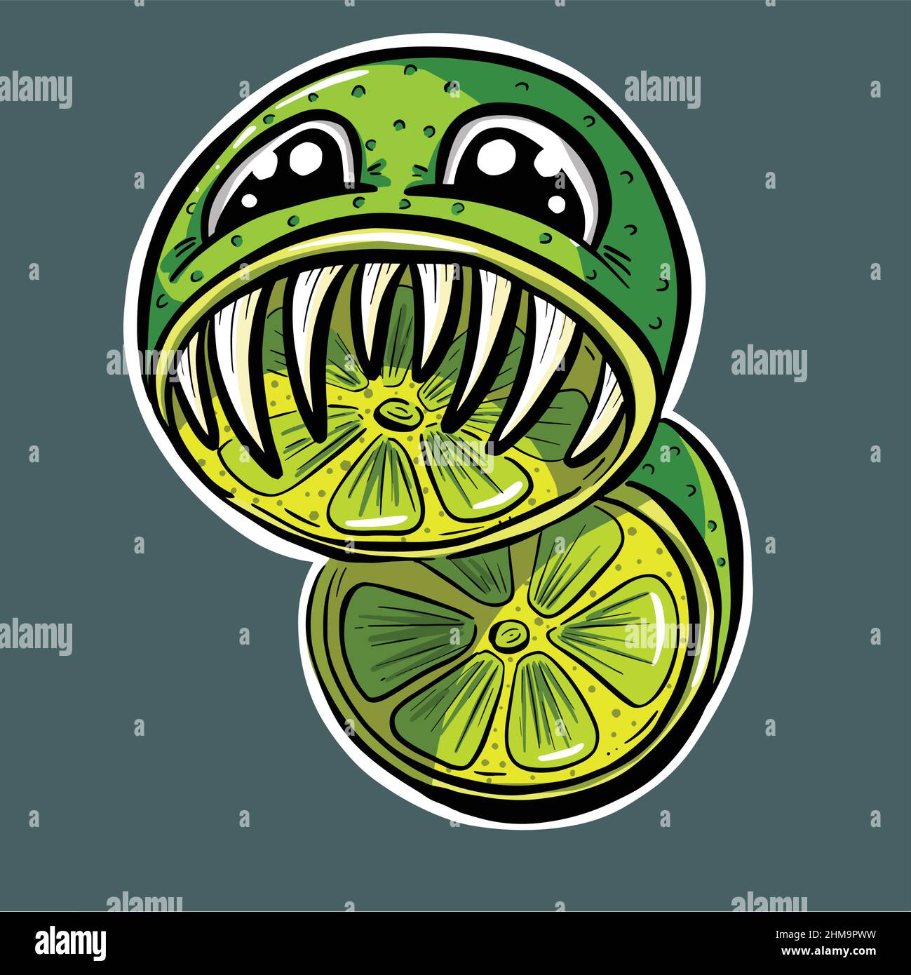 Scary Lime Fruit Monster Character with Teeth Logo Design Stock Vector ...