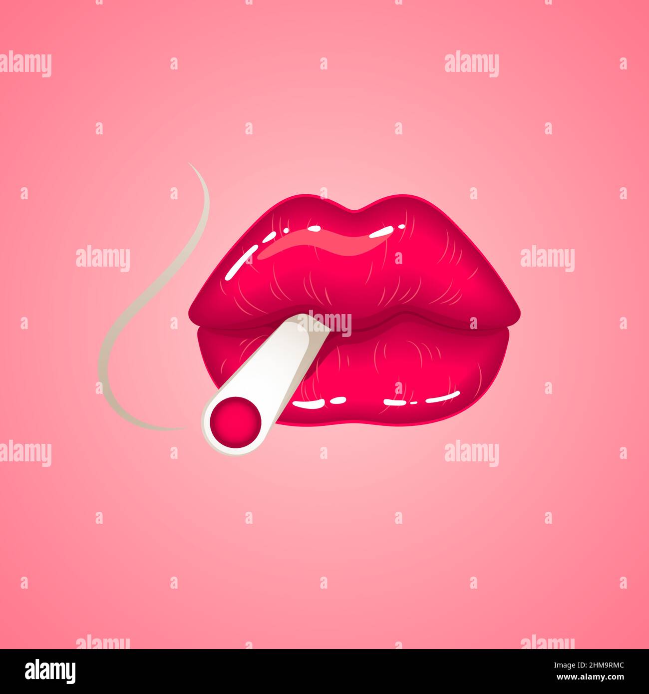 Female sexy red pink lips holding cigarette in the mouth, Illustration ...