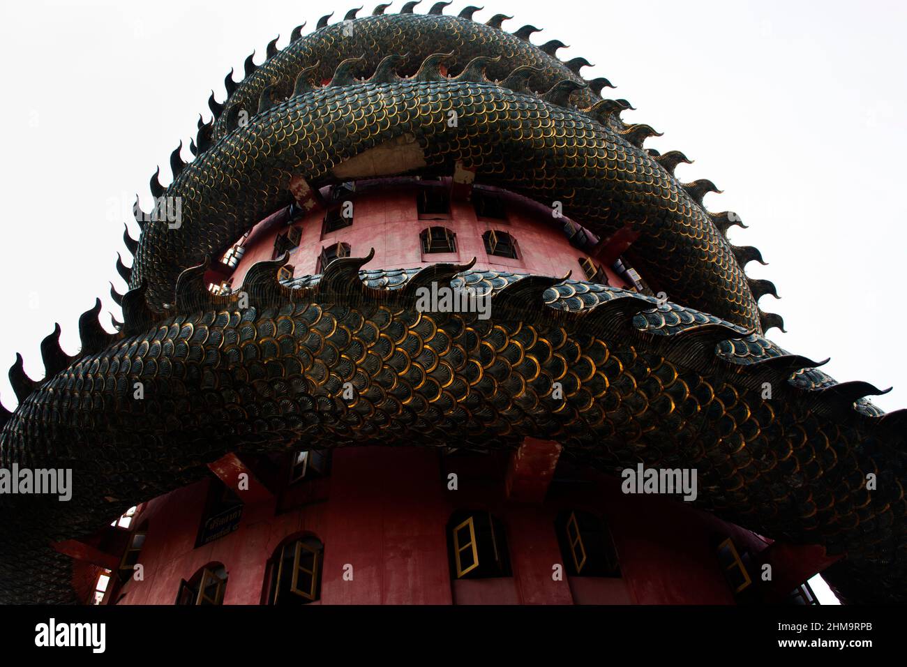 Exterior building with king of serpent naga and chinese dragon wrapped ...