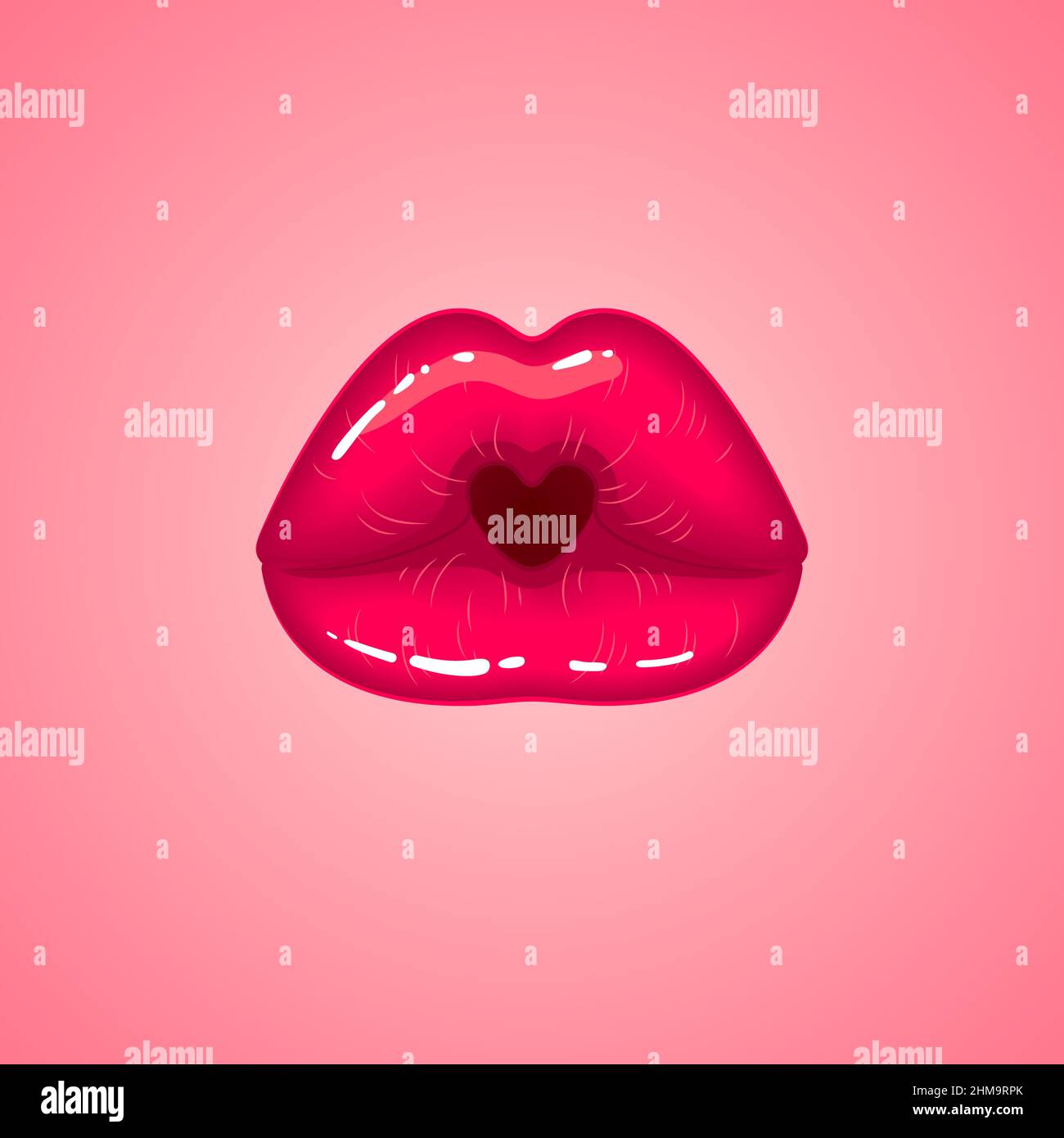 Sexy red pink pout lips, female beautiful close mouth with red heart ...