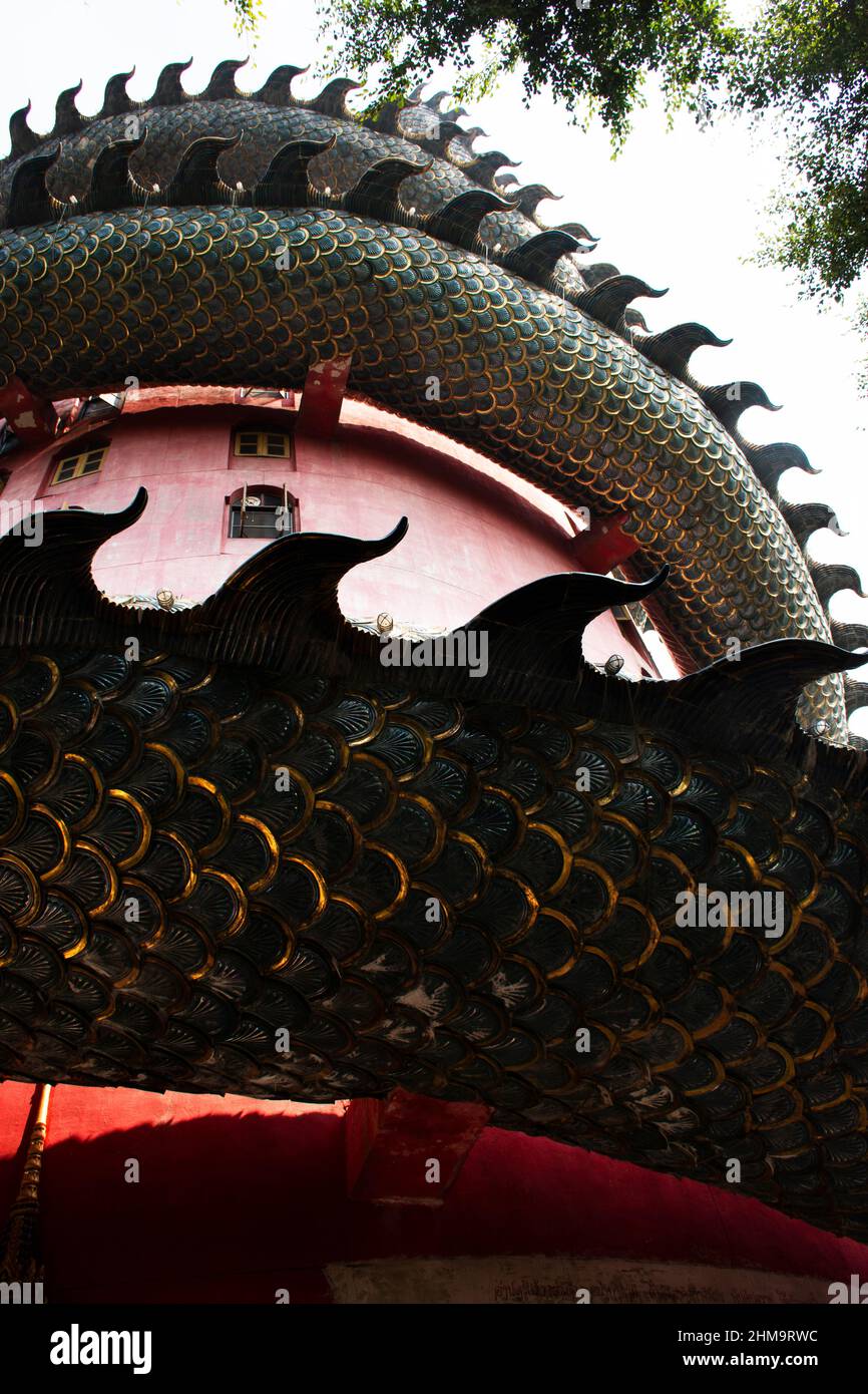 Exterior building with king of serpent naga and chinese dragon wrapped ...