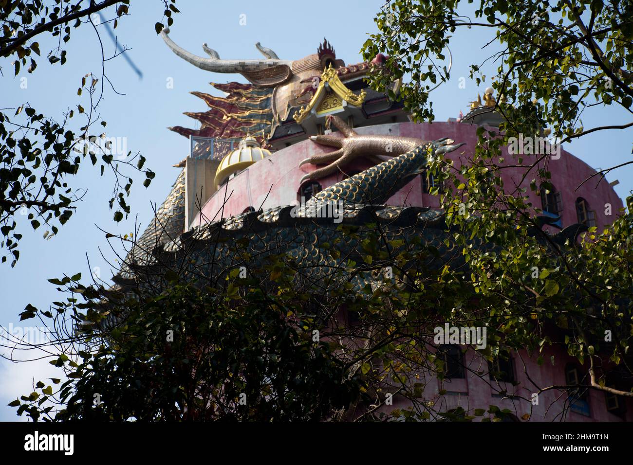 Exterior building with king of serpent naga and chinese dragon wrapped ...