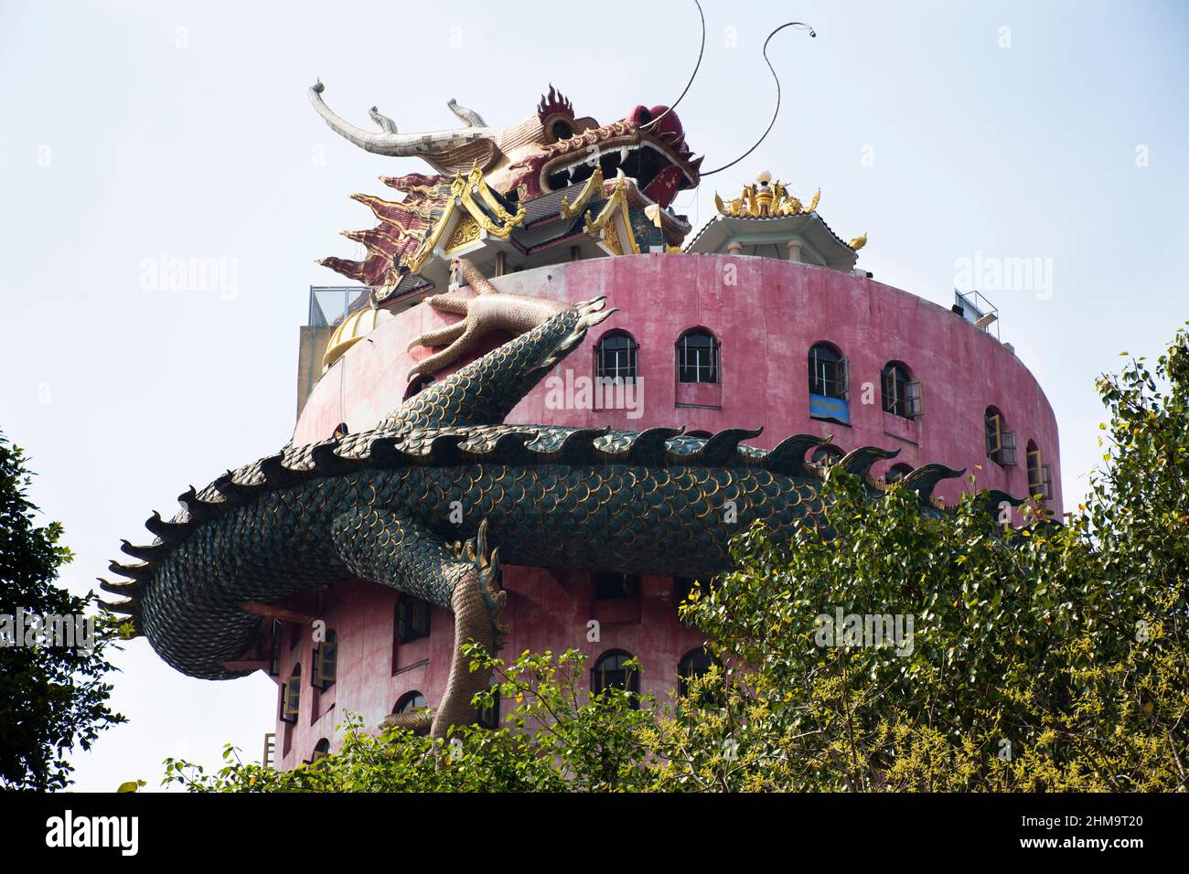 Exterior building with king of serpent naga and chinese dragon wrapped ...