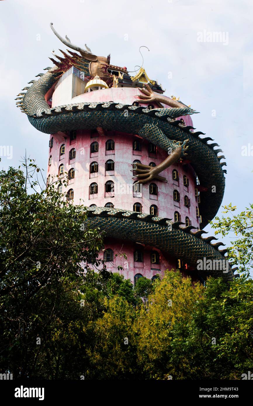 Exterior building with king of serpent naga and chinese dragon wrapped ...