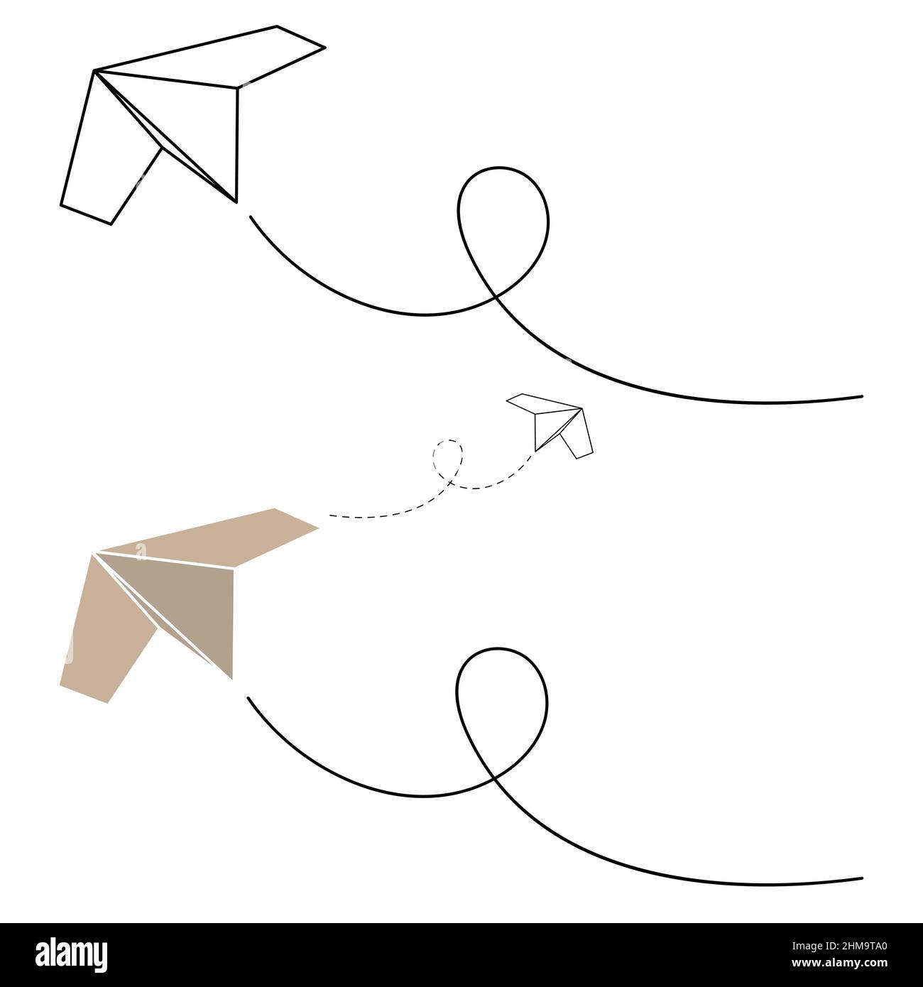 Set of vector illustrations of paper plane icons. Outline simple ...