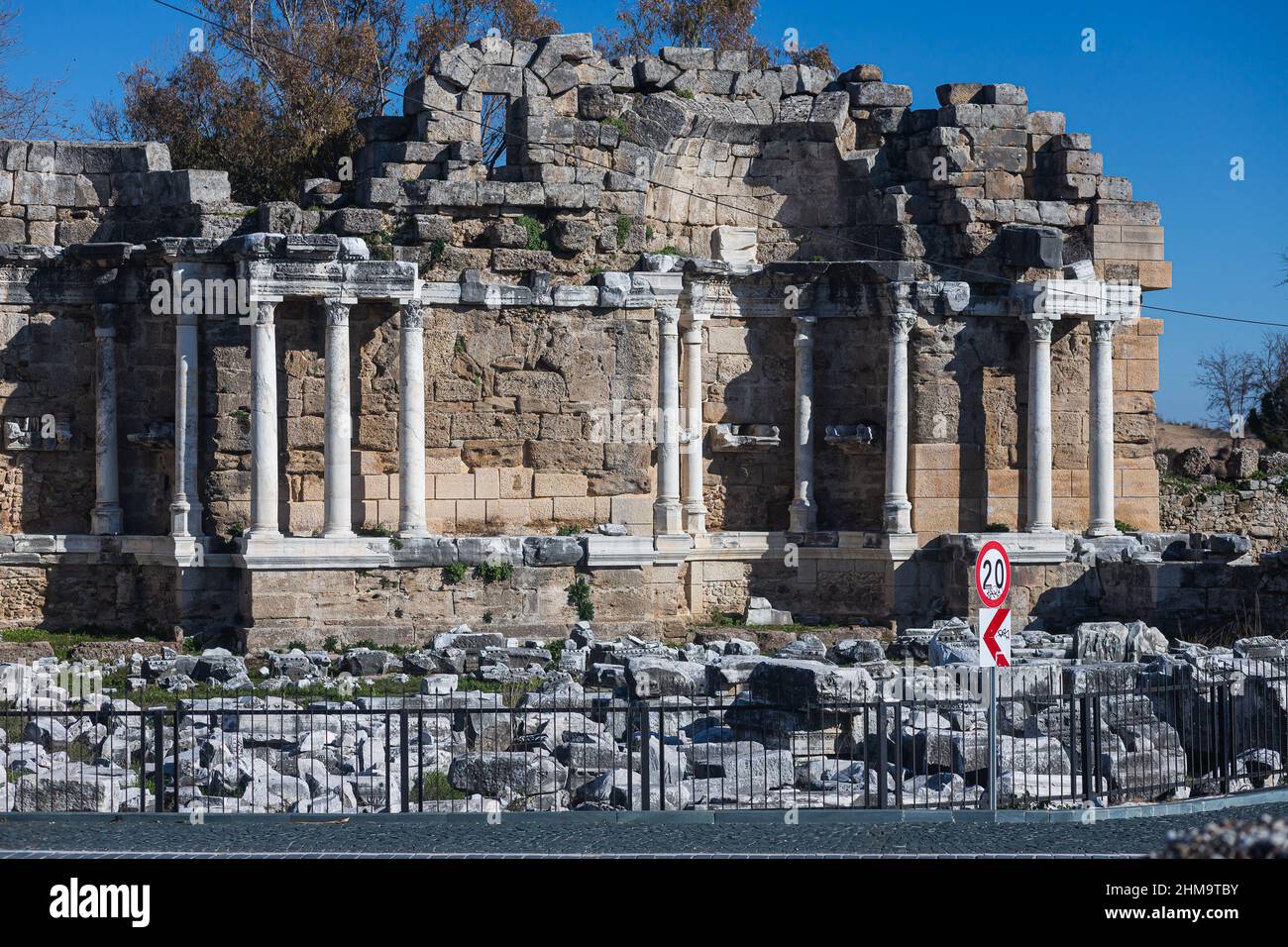 An antique ruined city of columns.Ruin. View of the ancient city in ...
