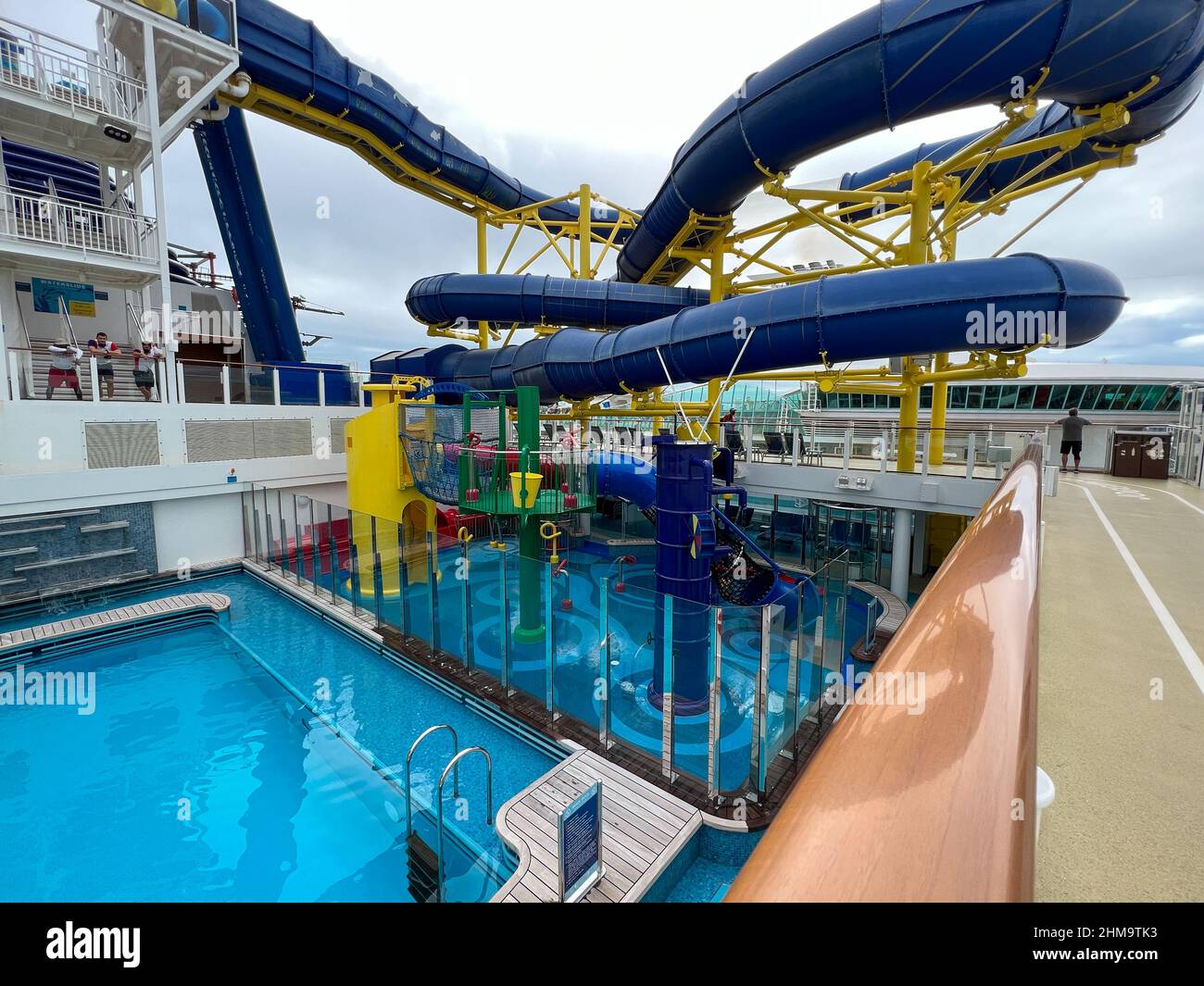 Orlando, FL USA-January 8, 2022: The family pool area with water slides ...