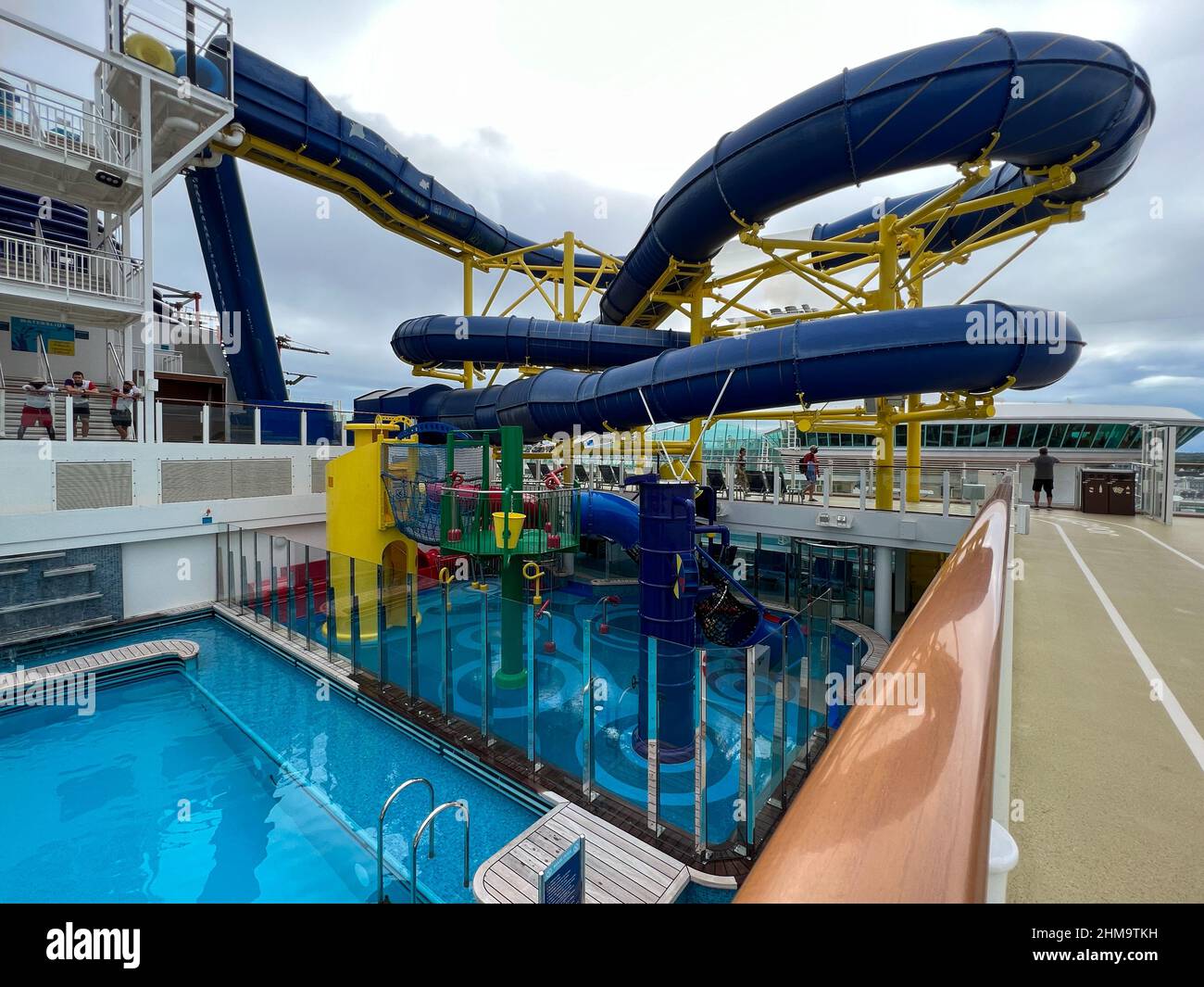 Orlando, FL USA-January 8, 2022: The family pool area with water slides ...