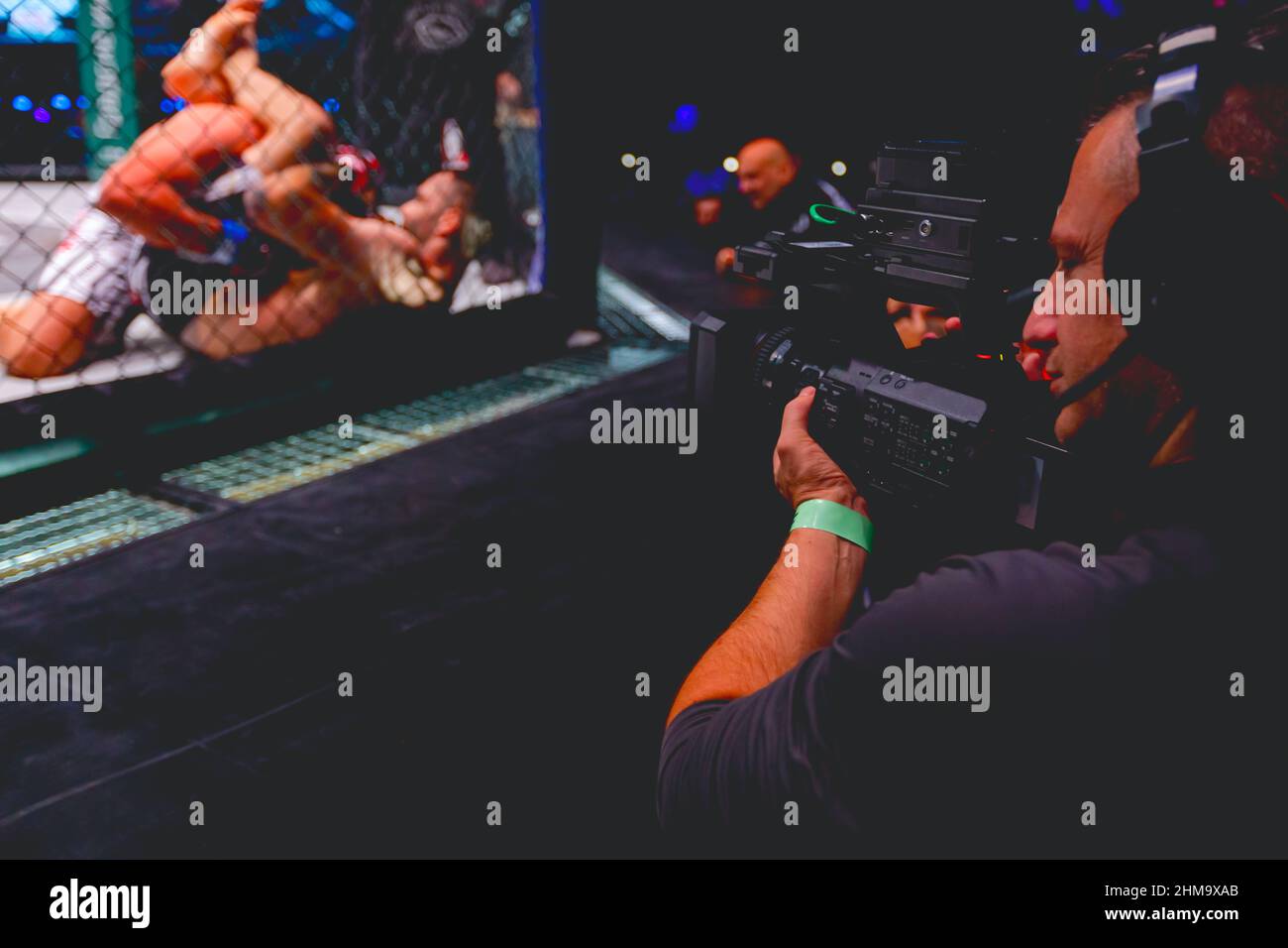 Professional cameraman, videographer is filming with camera for live ...