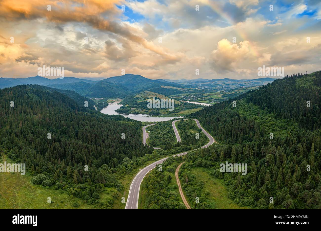 Aerial view on mountain road from drone Stock Photo - Alamy