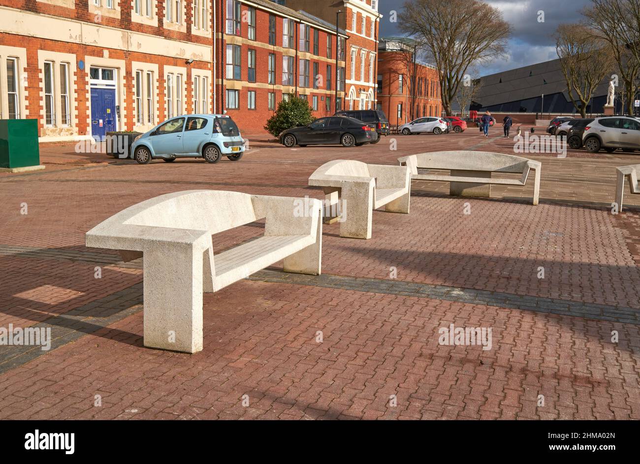 Modern design public benches Stock Photo - Alamy
