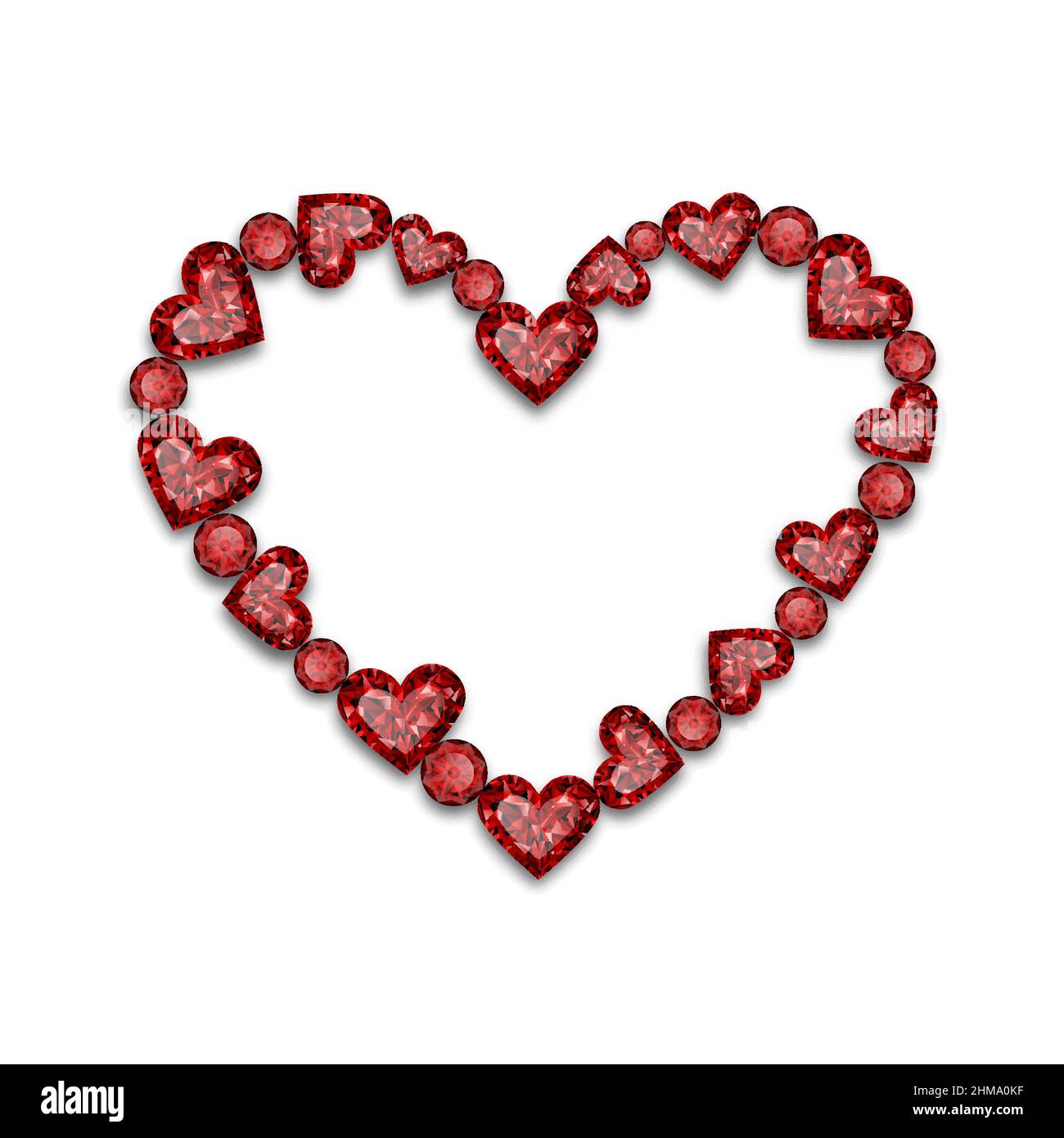 Heart shaped frame with red rubies. Frame with heart shaped rubies ...