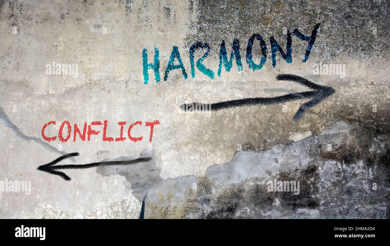 Street the Direction Way to Harmony versus Conflict Stock Photo - Alamy