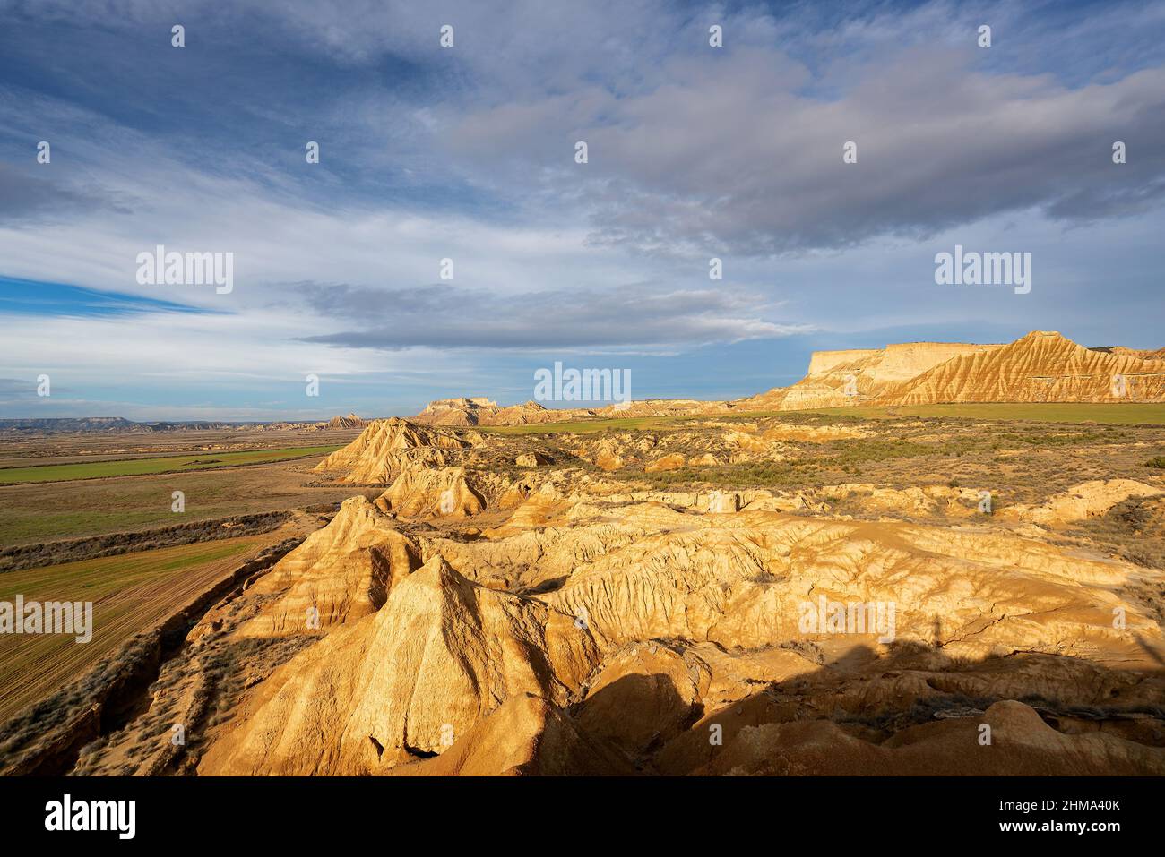 Majestic view of rough mountainous cliffs located in bad land terrain ...