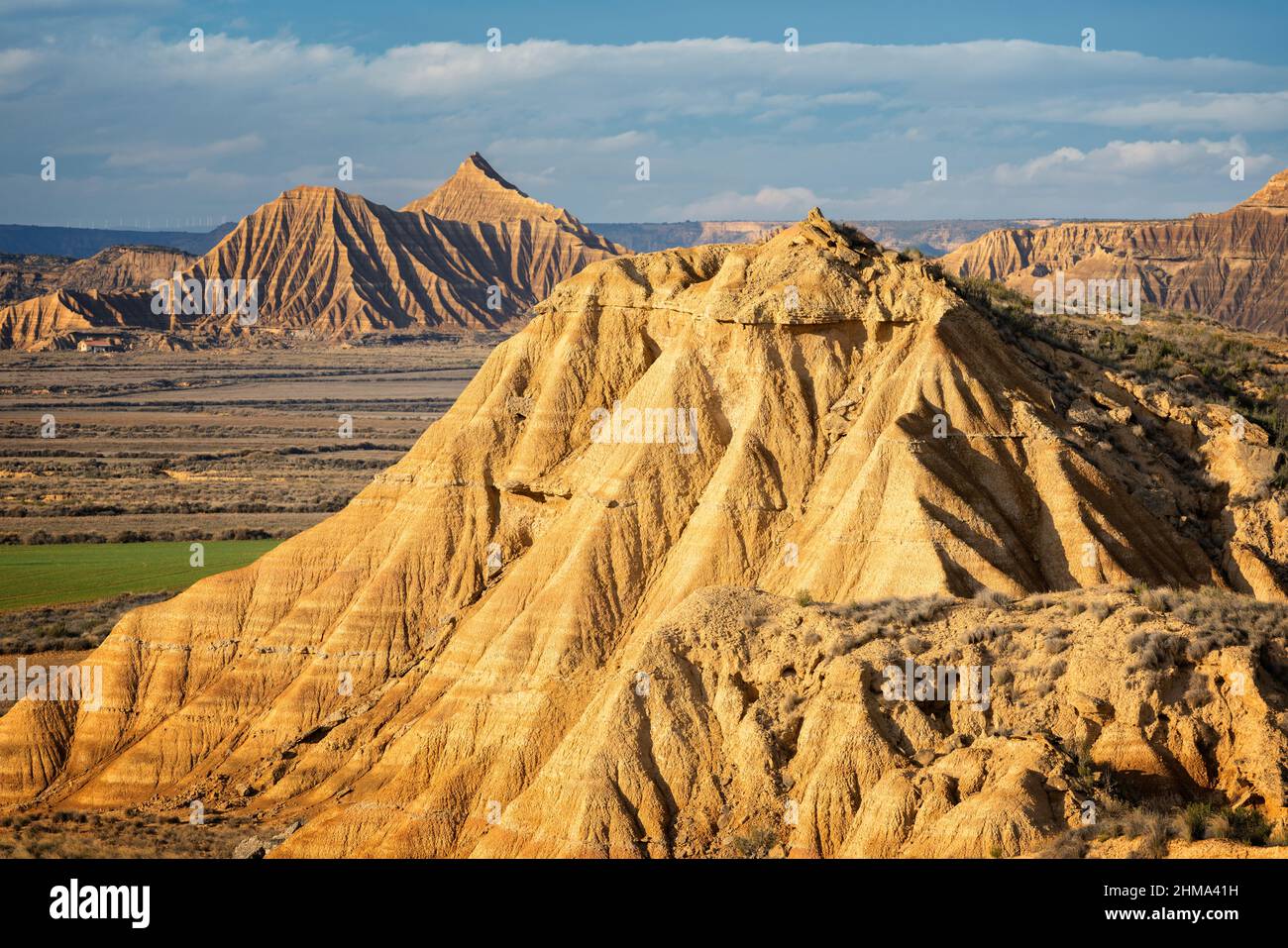 Majestic view of rough mountainous cliffs located in bad land terrain ...