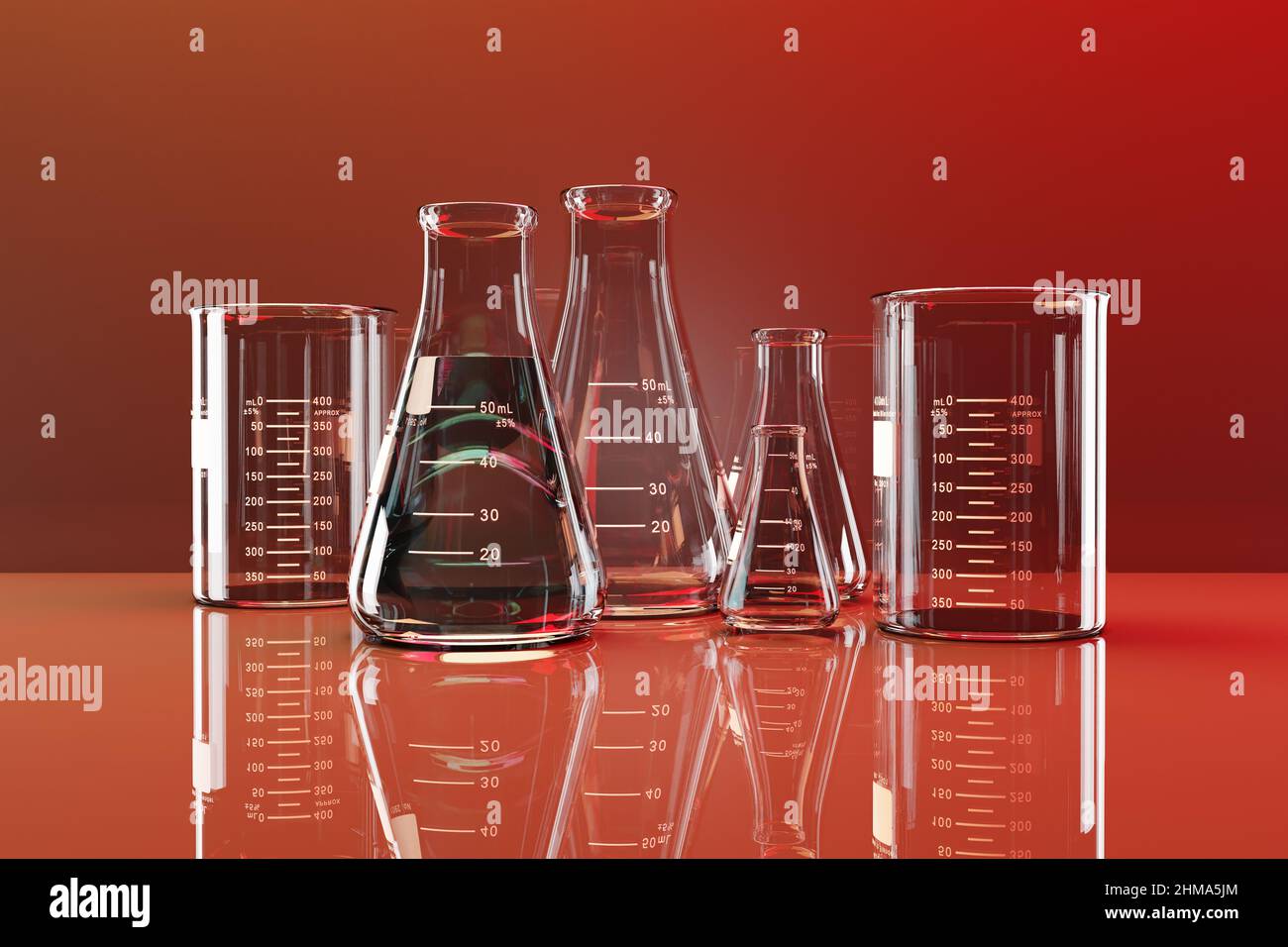 laboratory glassware with red liquid, cgi render image Stock Photo - Alamy