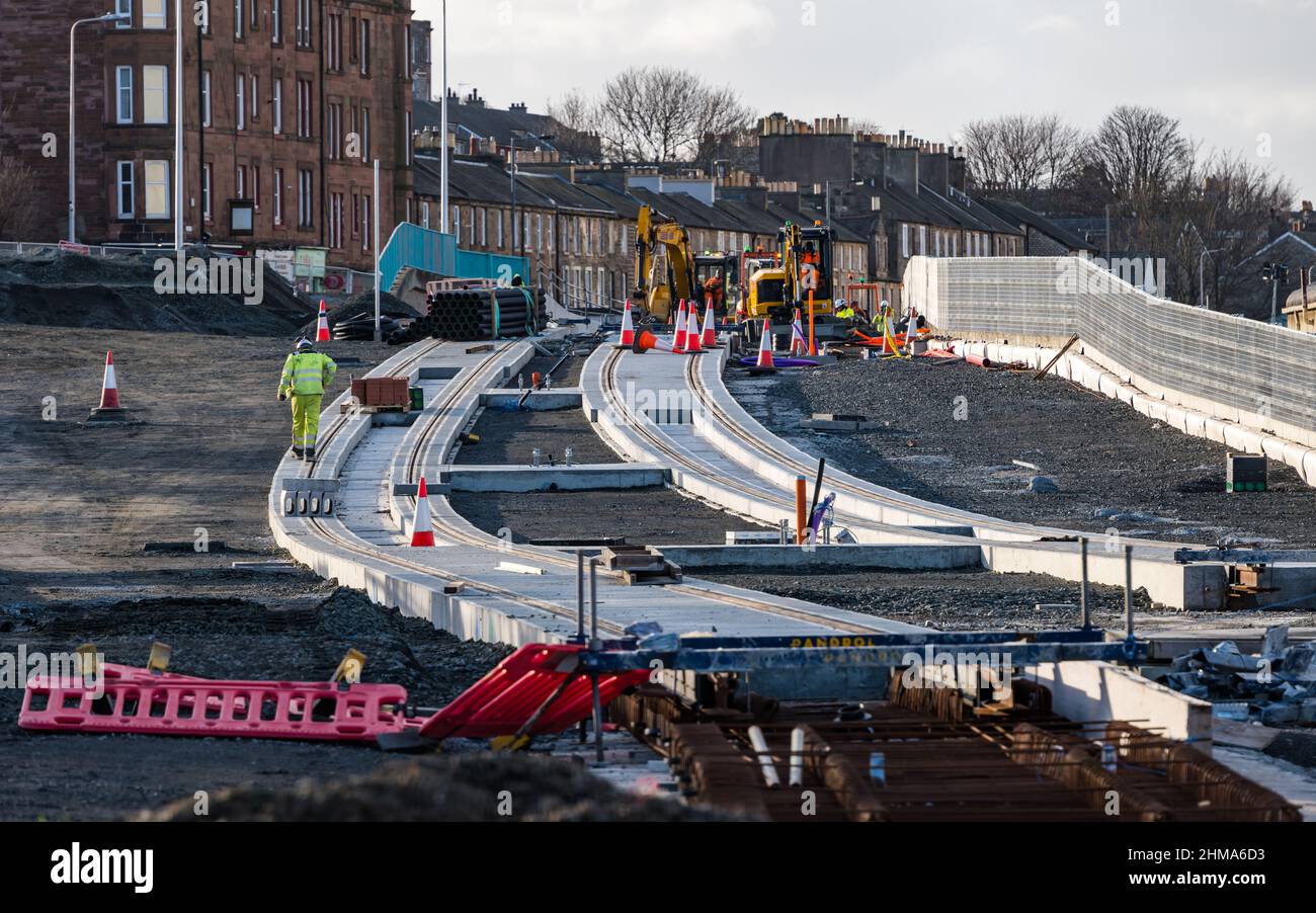 Leith, Edinburgh, Scotland, United Kingdom, 8th February 2022. Trams to Newhaven construction ...