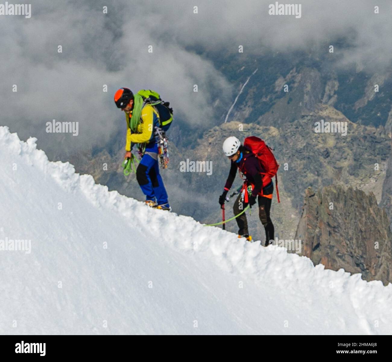 Climbing to the Aiguille du Midi viewing platform above Chamonix ...