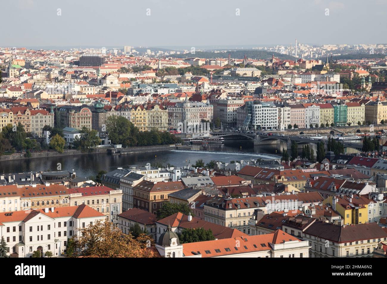 Prague cityscape panoramic beautiful aerial view above the rooftops ...