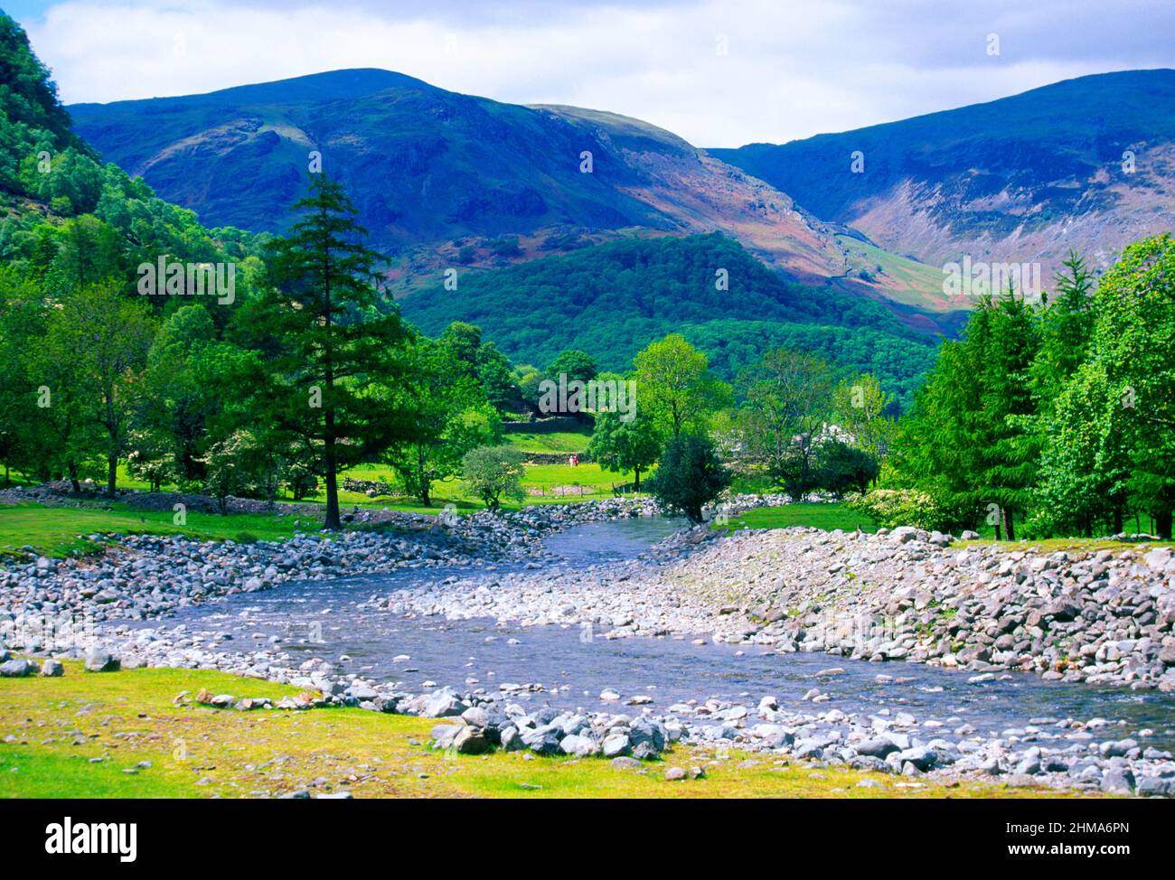 UK, Cumbria, Lake District National Park, river Derwent, summer Stock ...