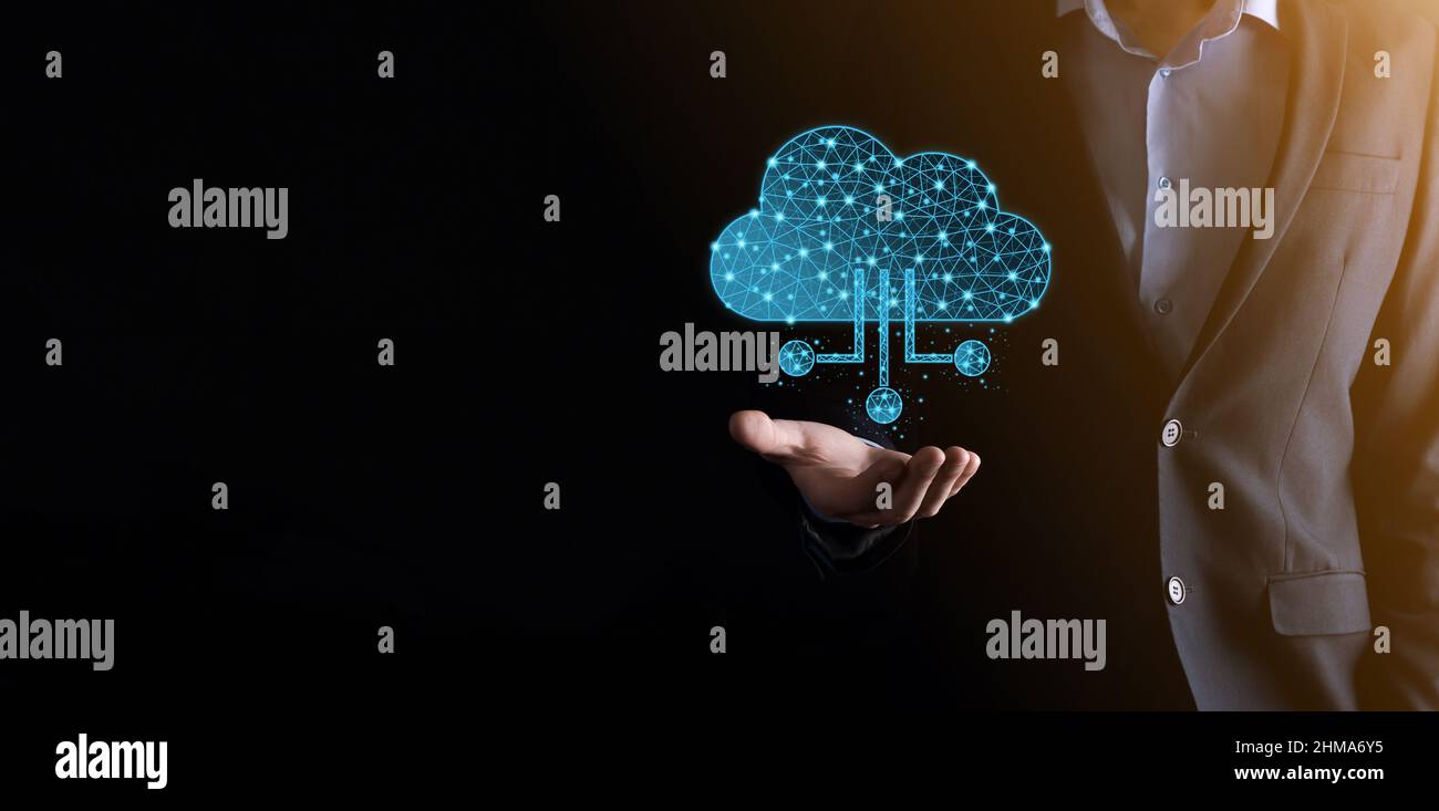 Cloud technology. Polygonal wireframe cloud storage sign with data ...