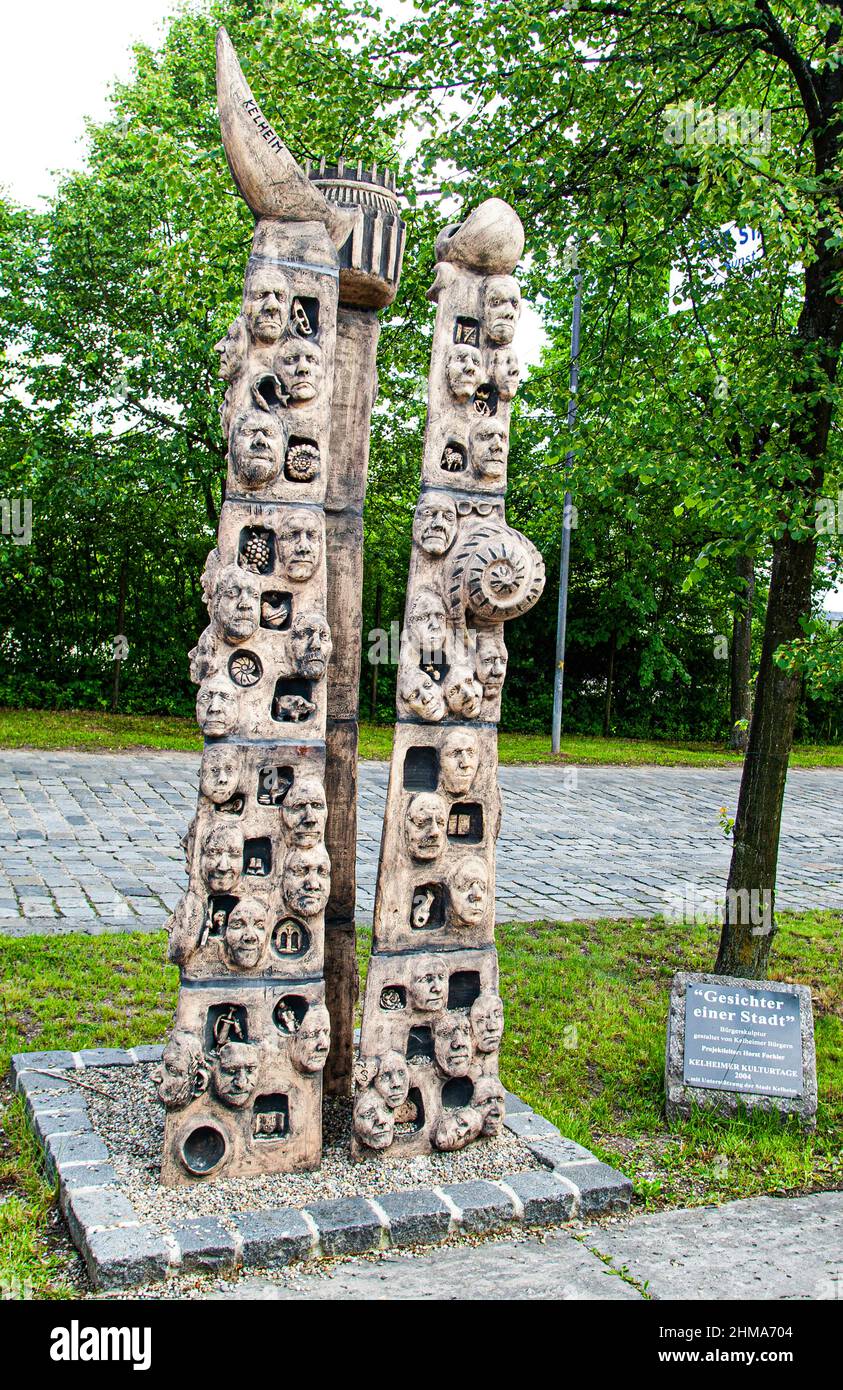 Germany, Kelheim, statue of faces Stock Photo - Alamy