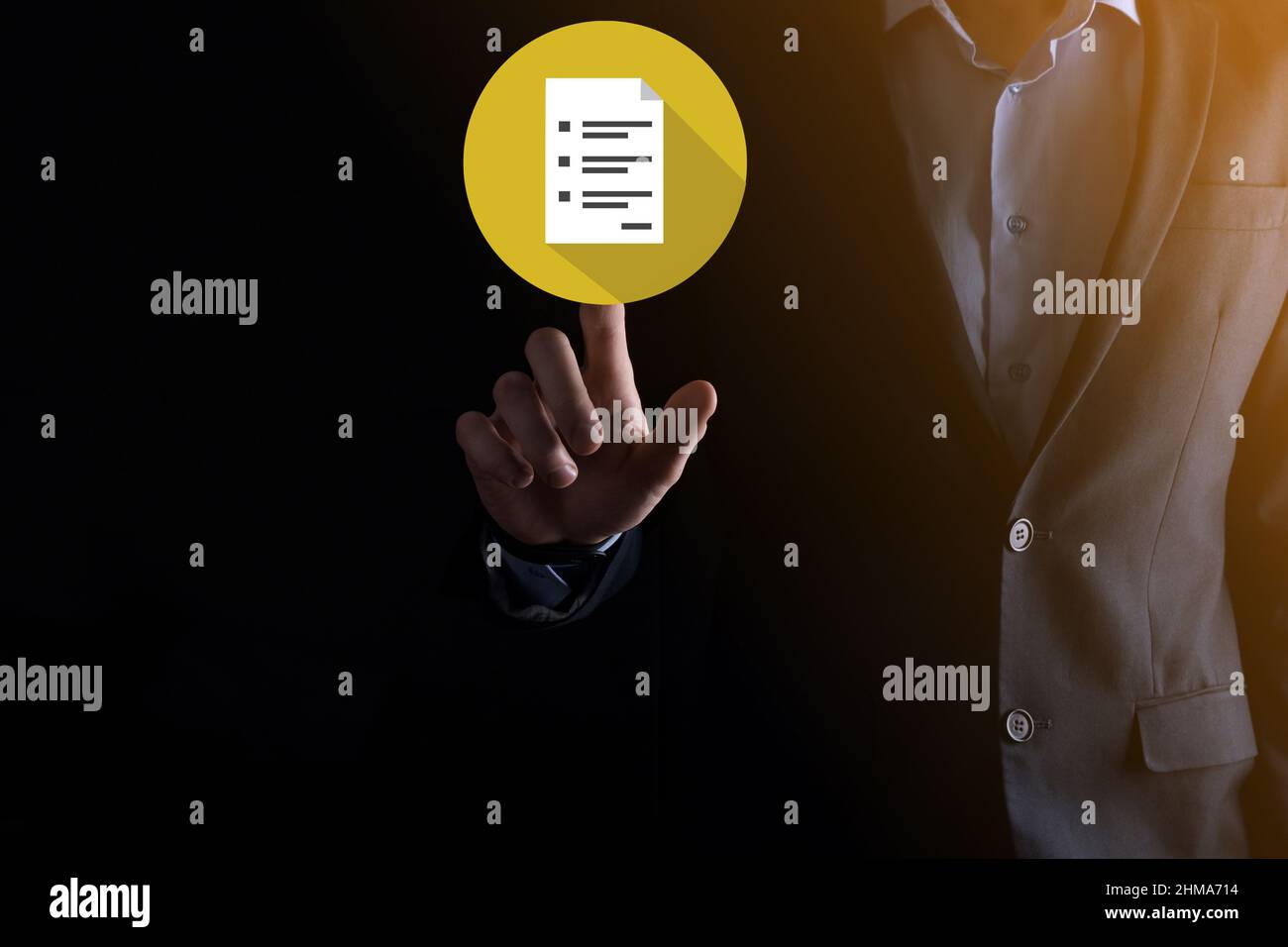 Businessman man holding a document icon in his hand Document Management ...