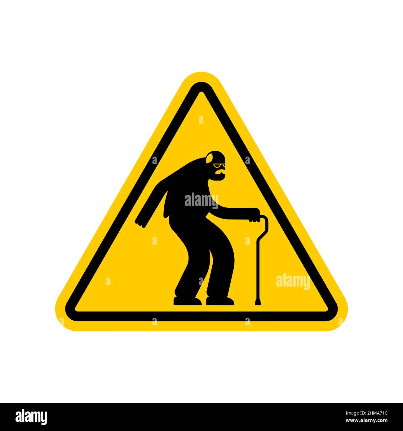 Attention pensioner. Warning yellow road sign. Caution Old man Stock ...