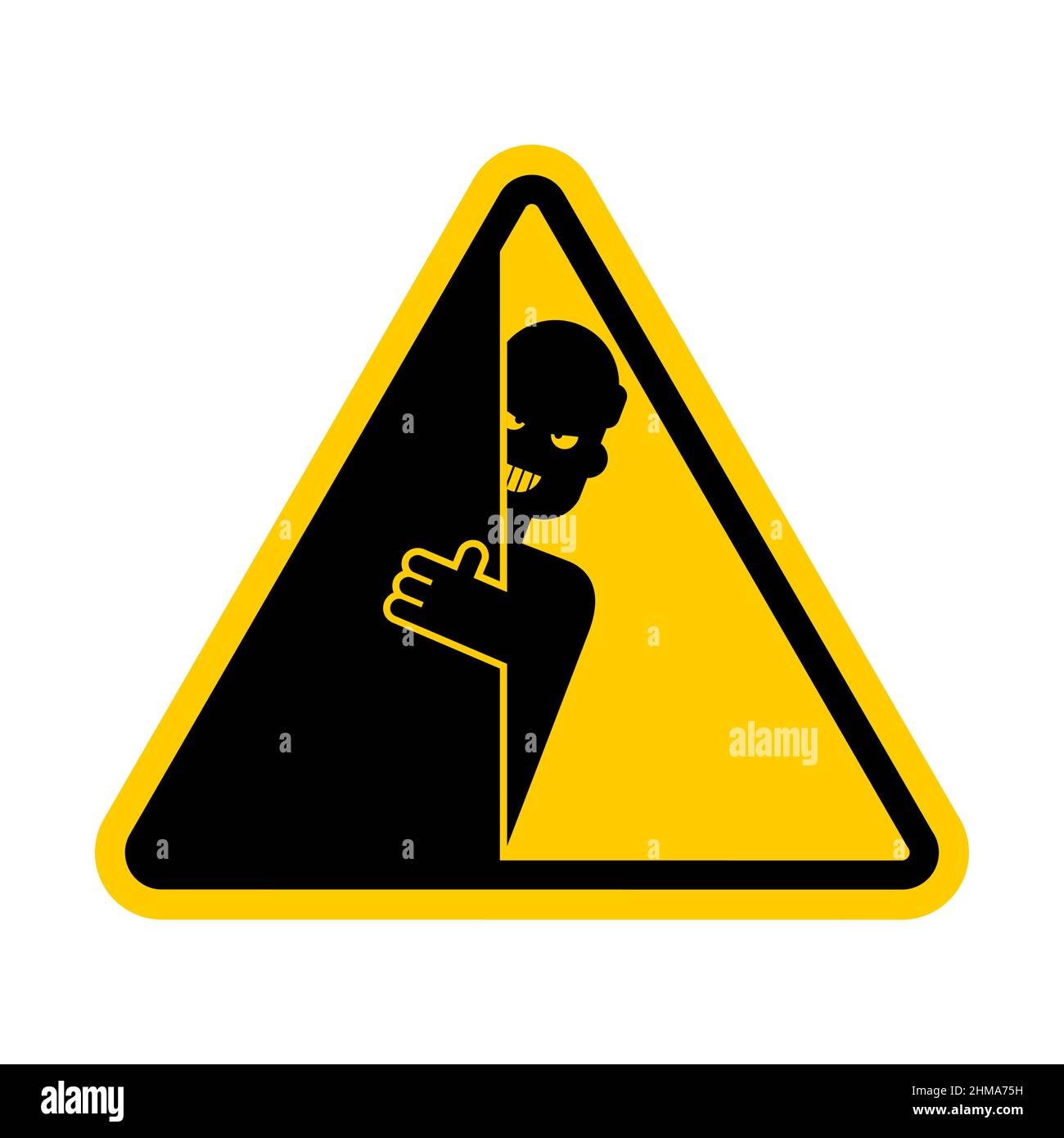 Attention Stalking. Warning yellow road sign. Caution man is watching ...