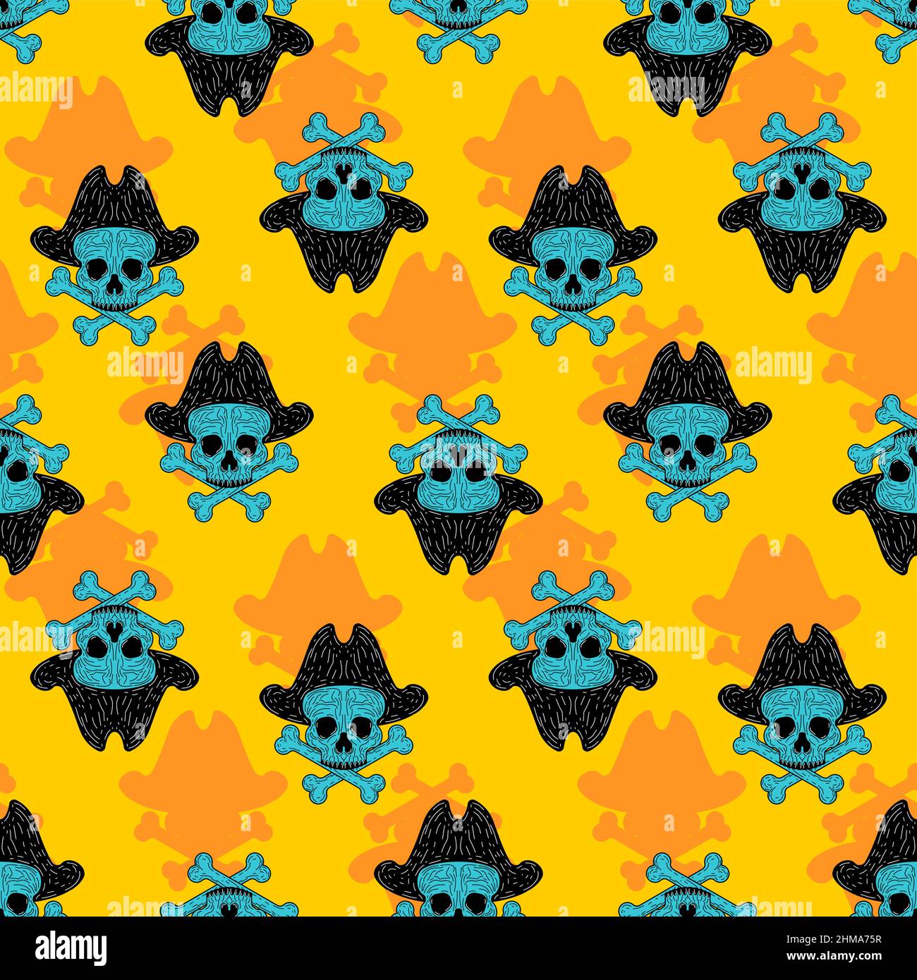 Pirate skull hand drawing pattern seamless. Vector texture Stock Vector ...