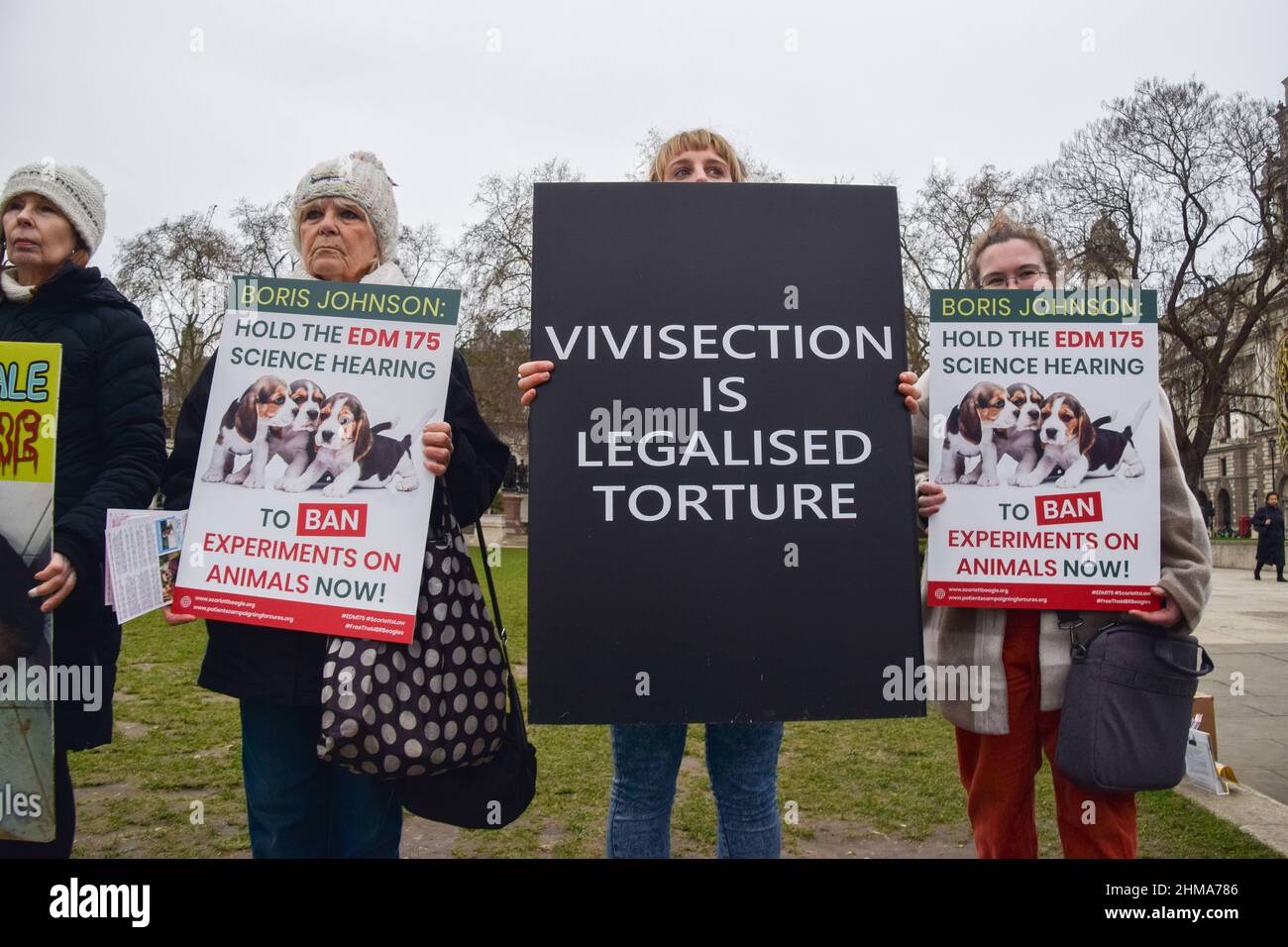 London, UK 7th February 2022. Animal rights activists gathered in ...
