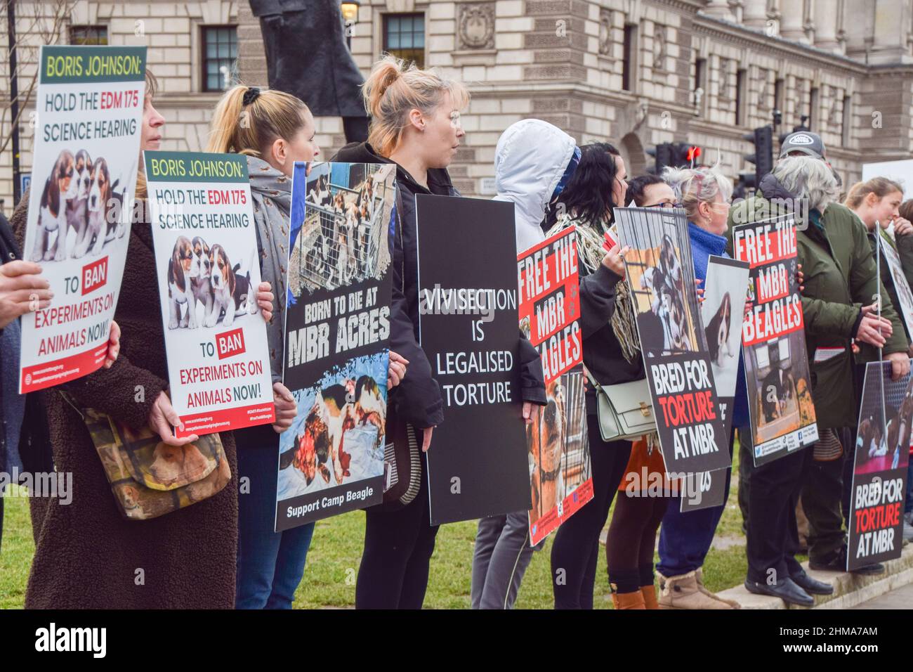 London, UK 7th February 2022. Animal rights activists gathered in ...